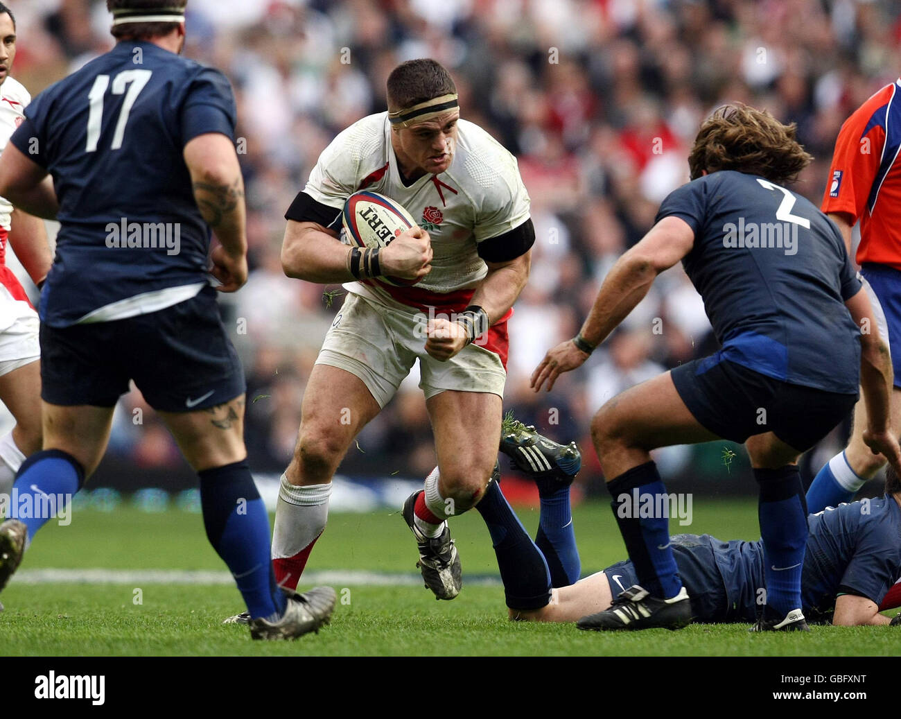 England's Andrew Sheridan takes on France's Dimitri Szarzewski during ...