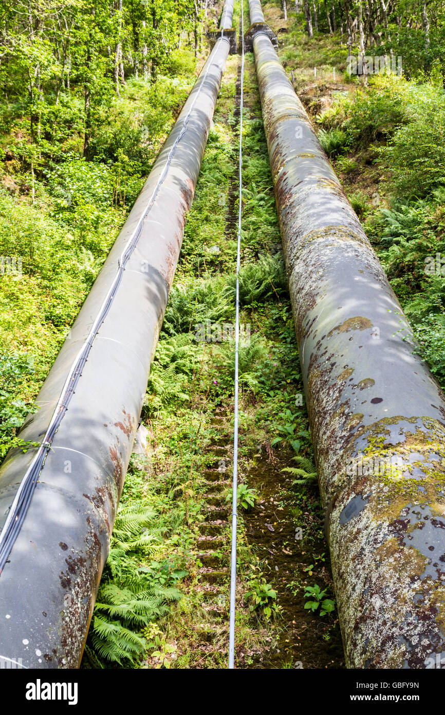 Two water pipes. The pipeline carries water from llyn or Lake ...