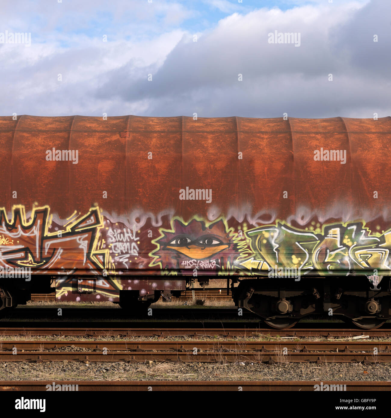 deutschebahn train carriage freight graffiti Stock Photo - Alamy