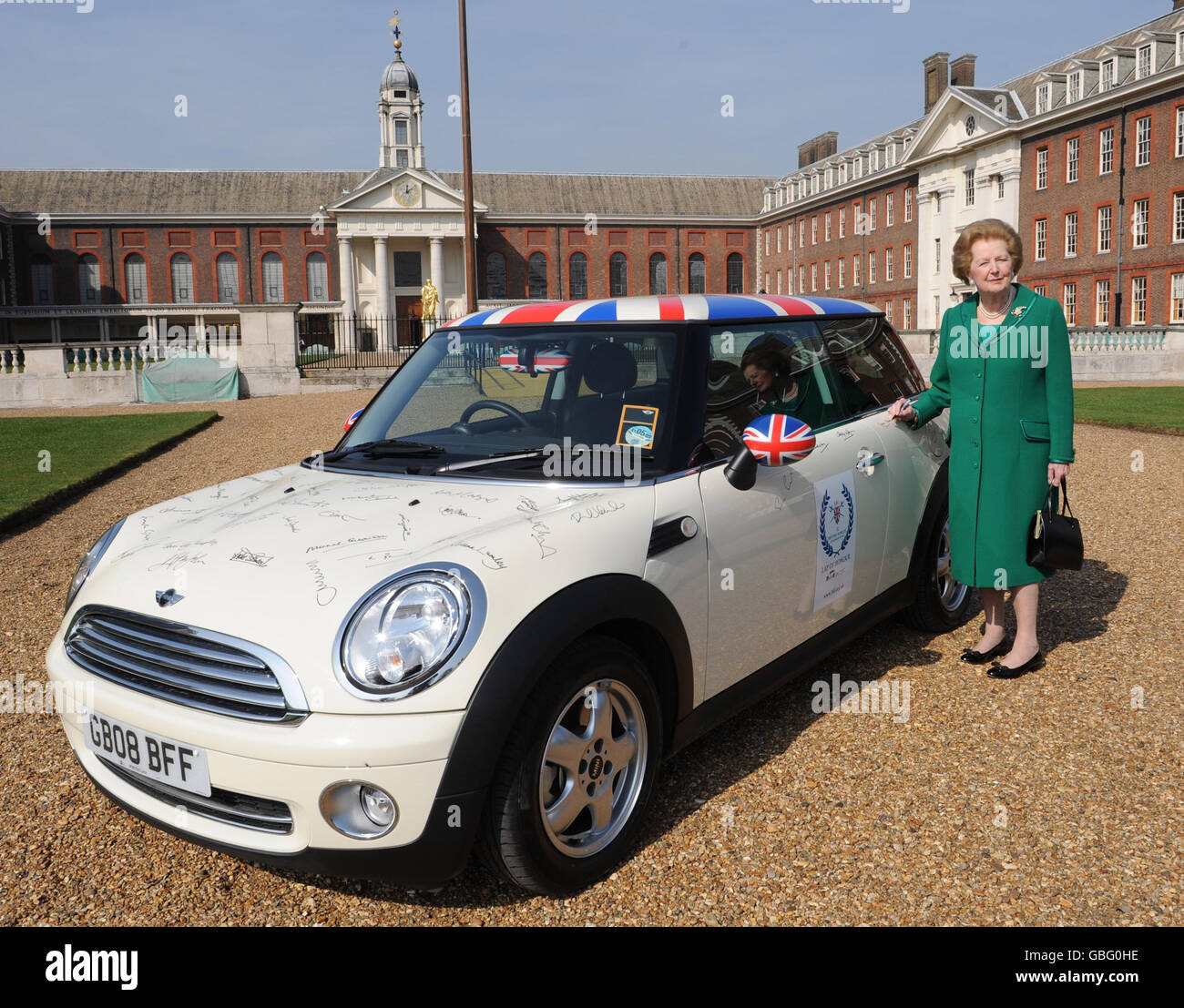Baronness Thatcher adds her signature to a Mini car in support of the ...