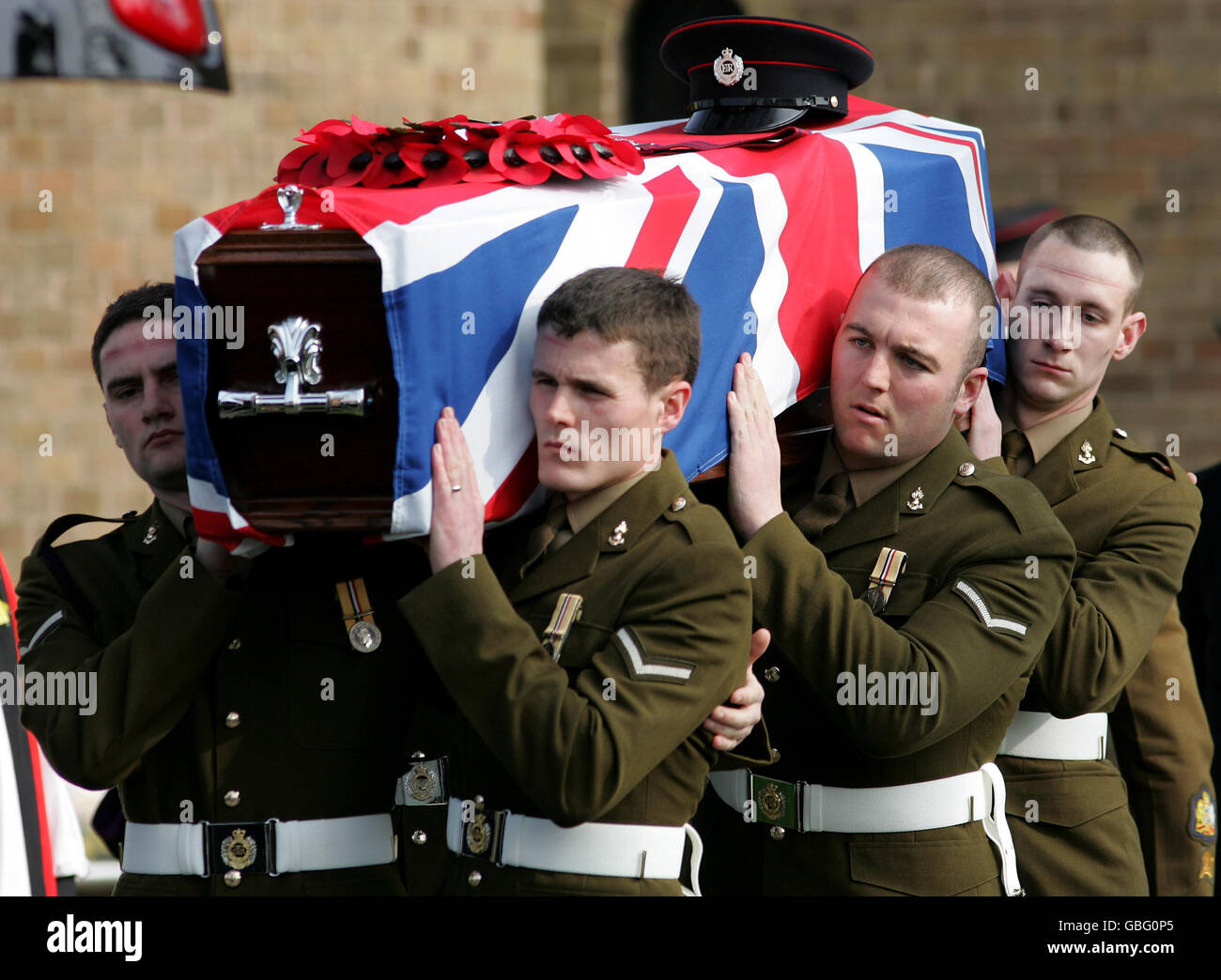 The coffin of mark quinsey arrives at the immanuel church hi-res stock ...