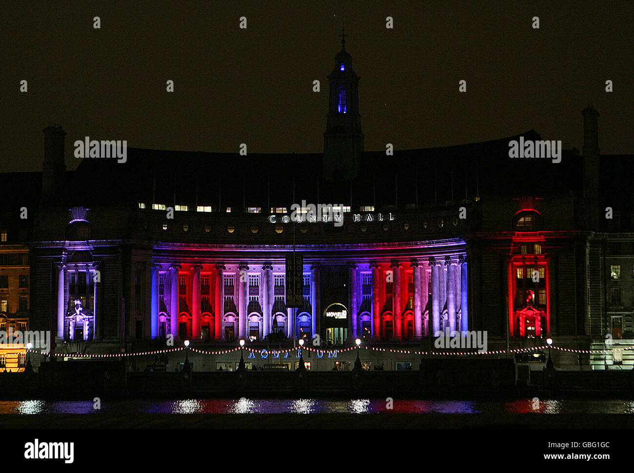 The County Hall building in London lit up at night Stock Photo - Alamy