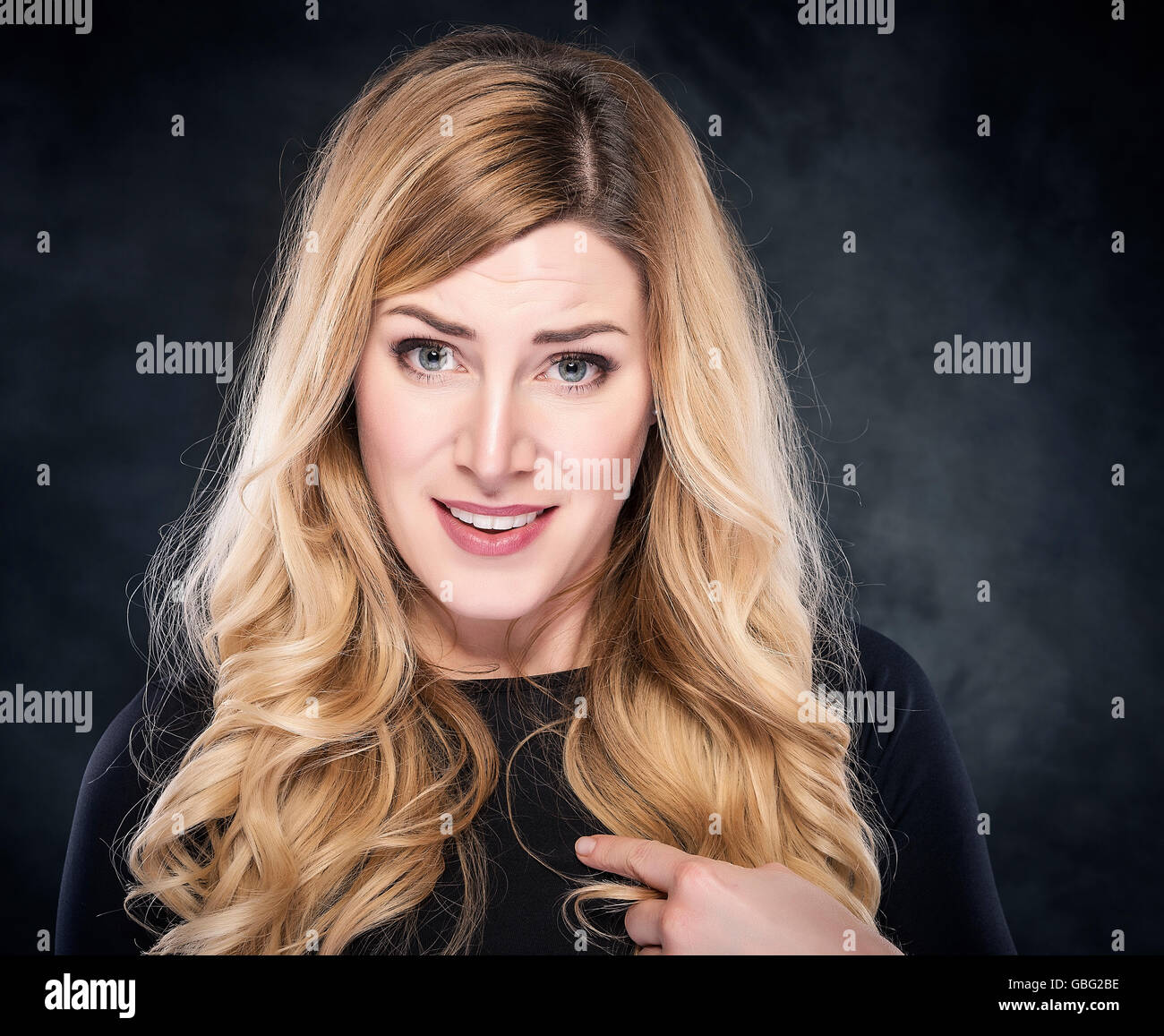 Woman points out hi-res stock photography and images - Alamy