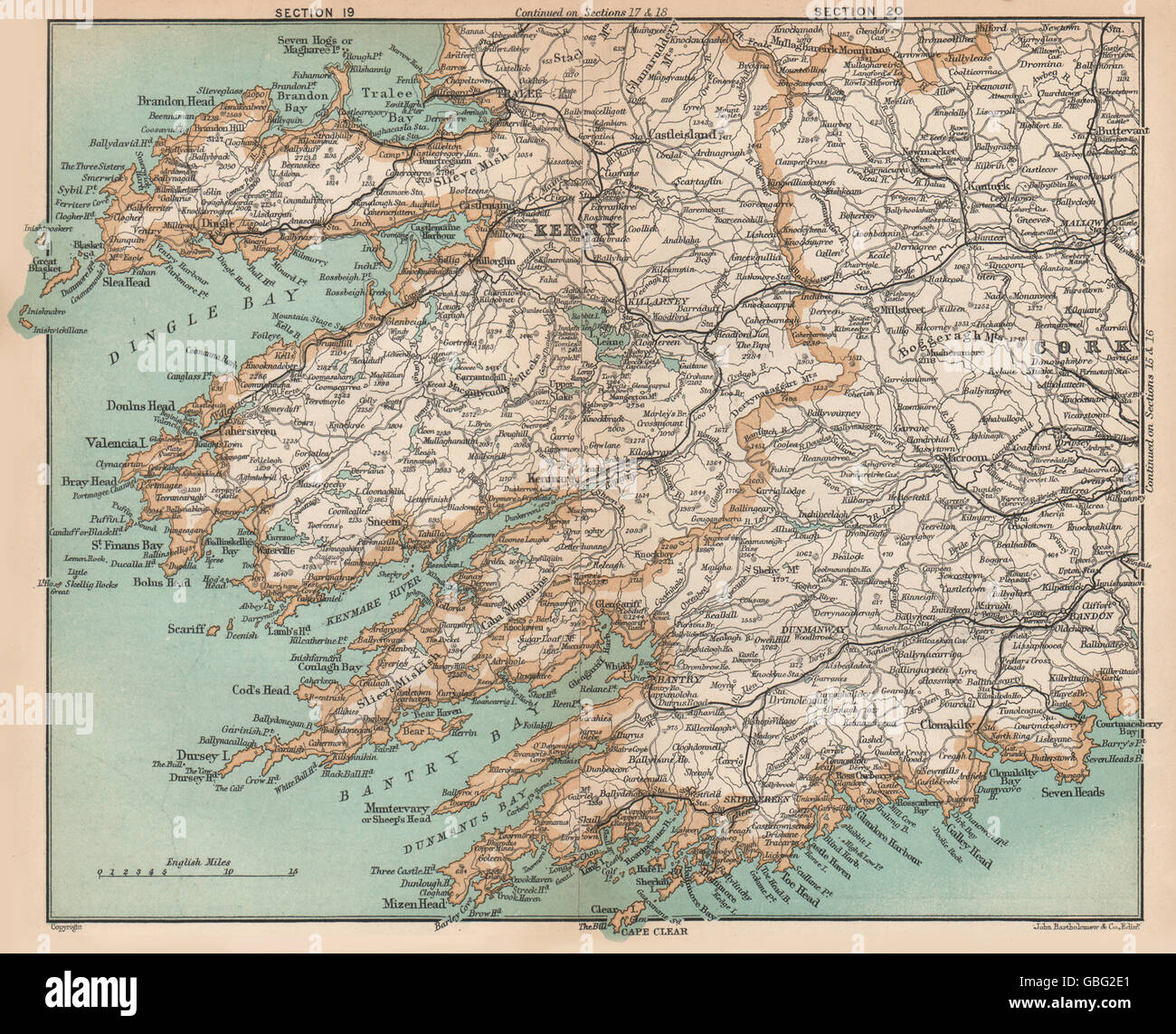 MUNSTER: Kerry & Cork. Ireland. STANFORD, 1908 antique map Stock Photo ...