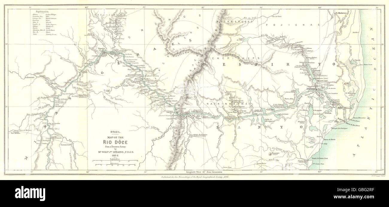 BRAZIL: Rio Dôce (Doce) . Linhares. From Steains survey. RGS, 1888 ...