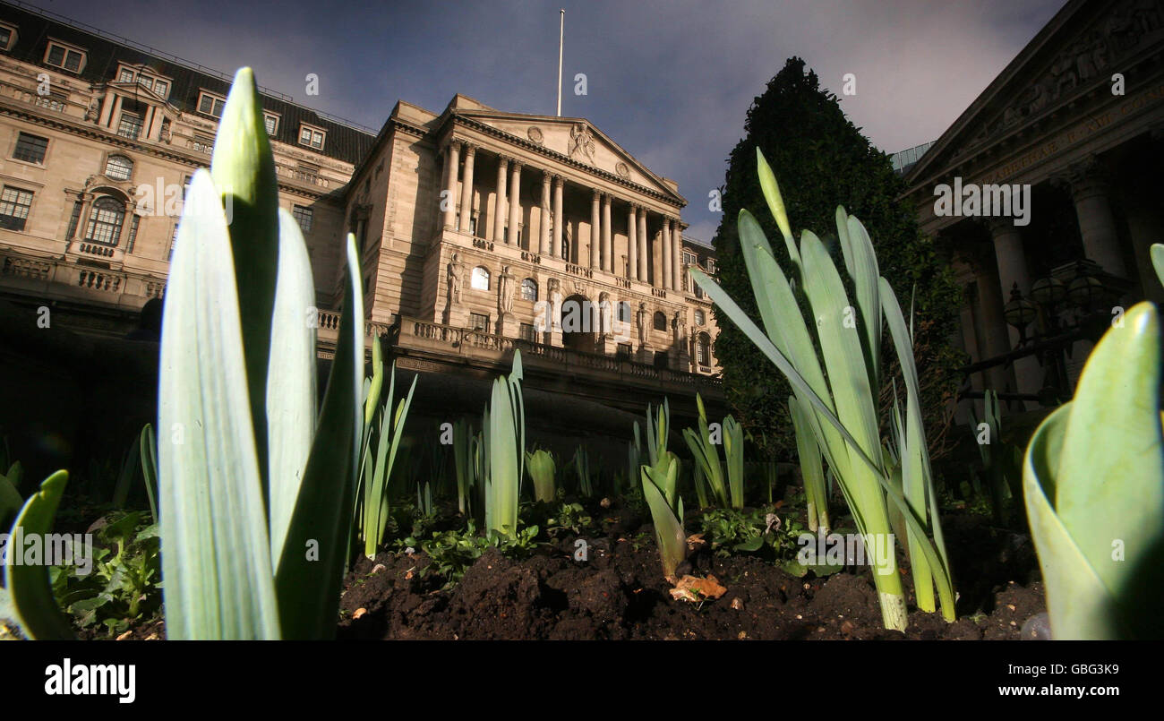 The Bank of England stands amid the first green shoots of spring on the ...