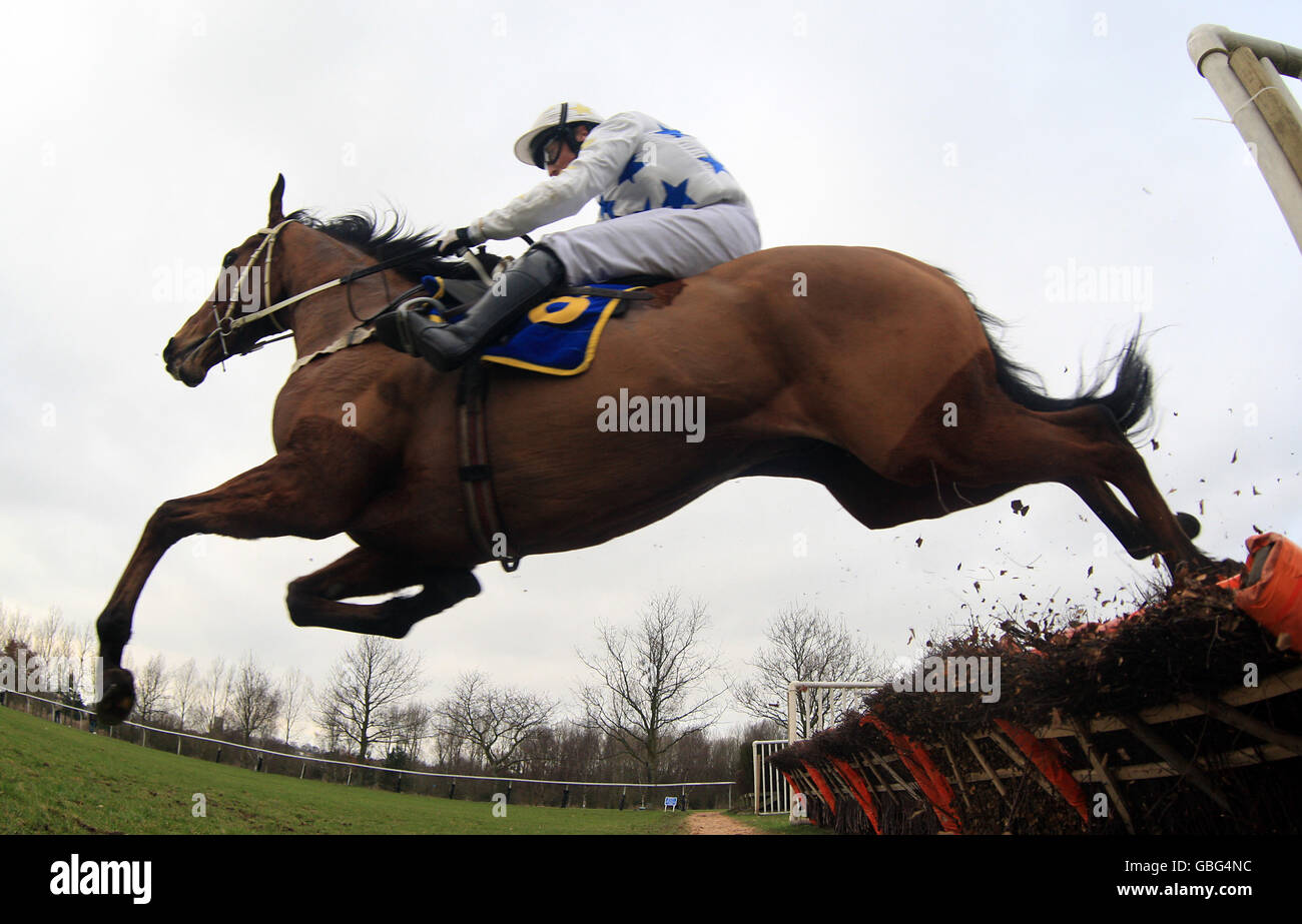 Jockey Lee Vickers on Galley Slave jumps the last in the North Norfolk ...