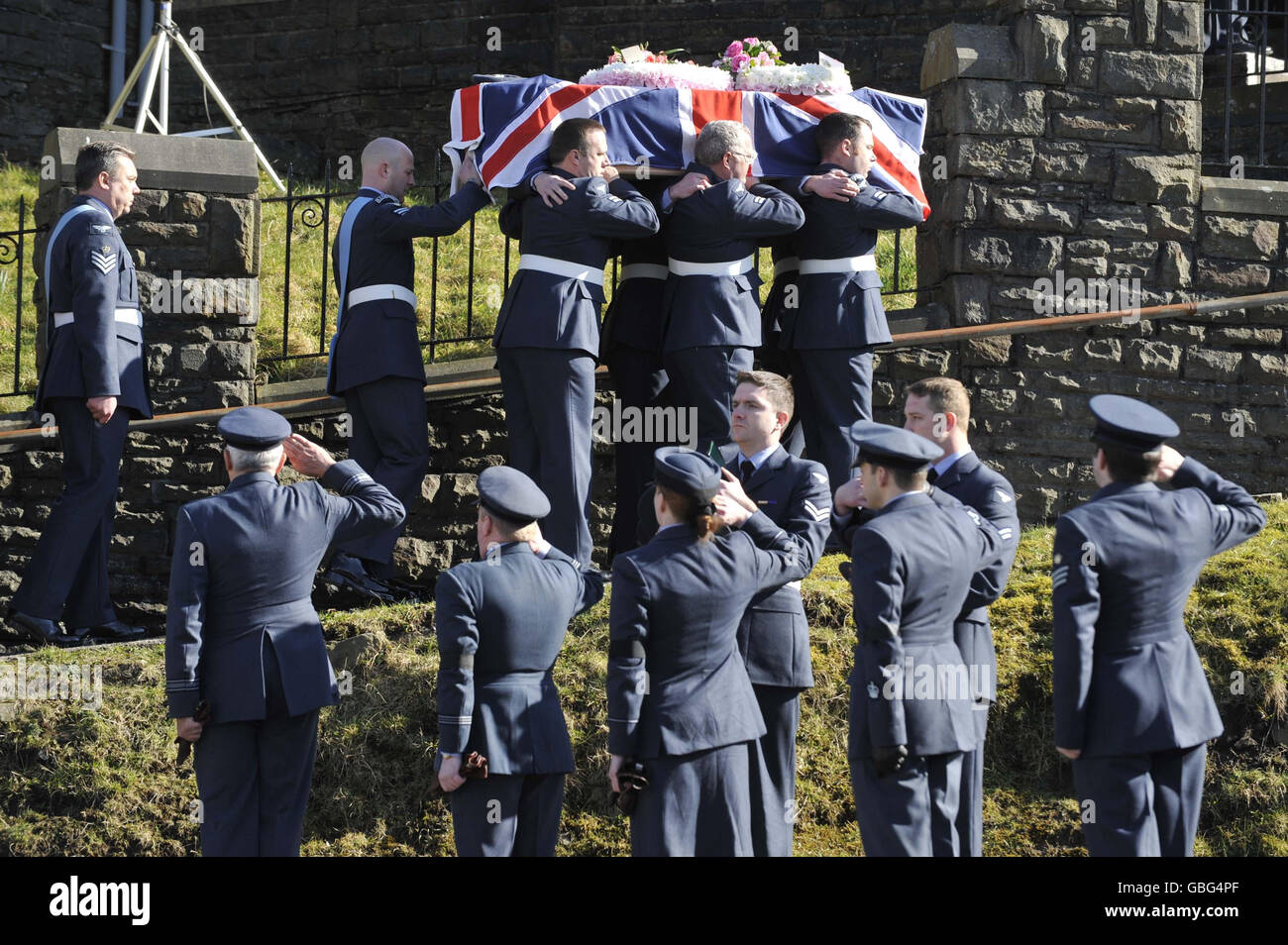 RAF personnel carry the flag-draped coffin of air cadet Katie-Jo Davies ...