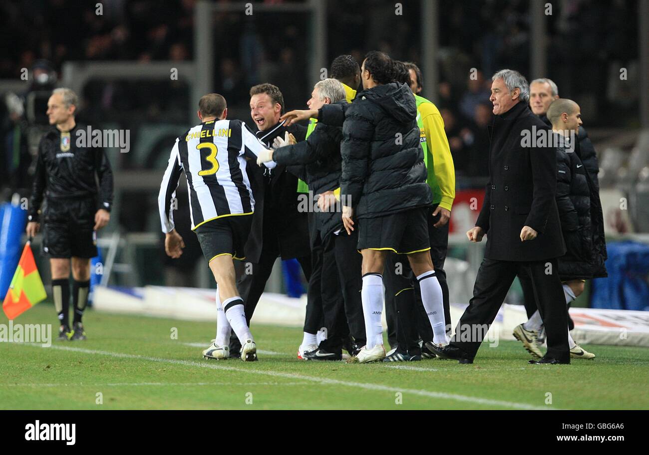 Juventus' Giorgio Chiellini celebrates scoring the winning goal Stock ...