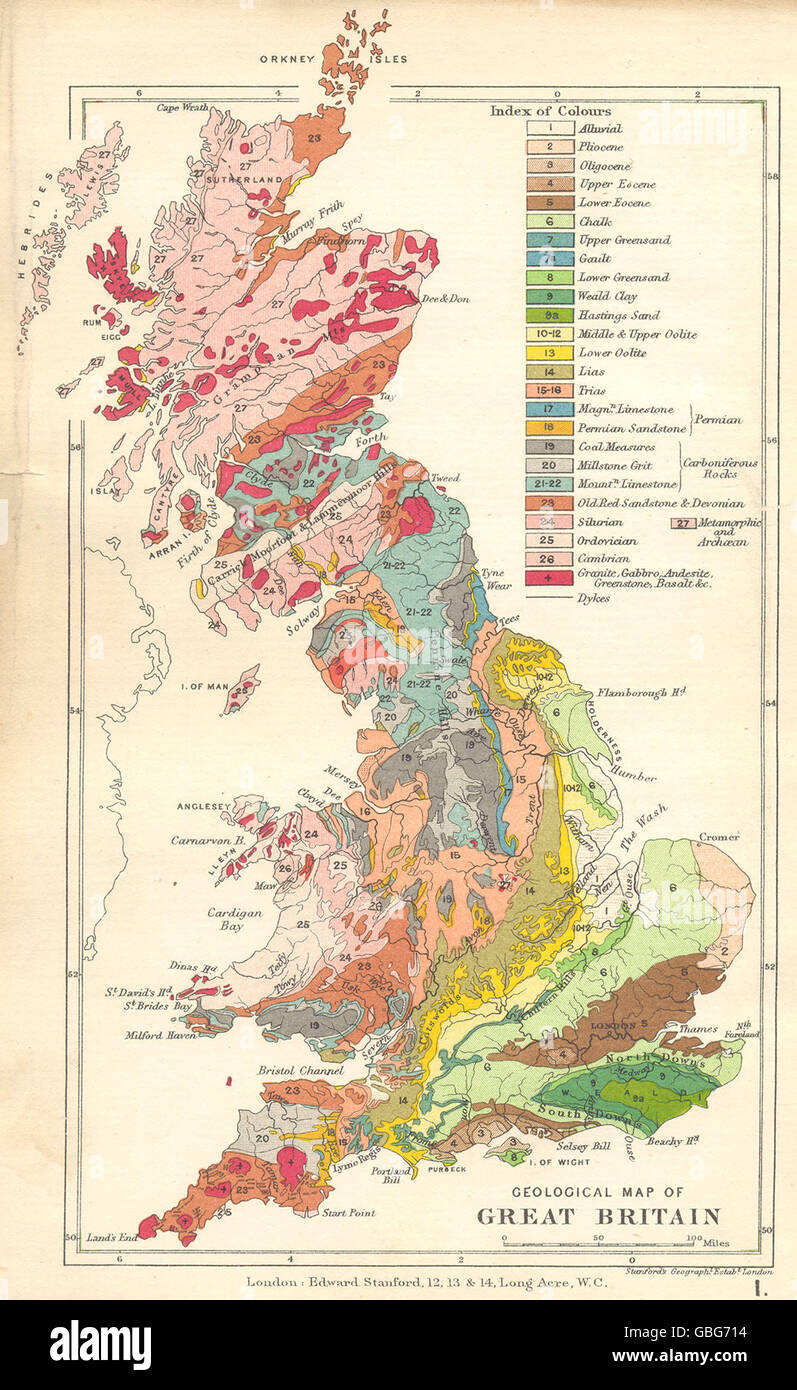 UK: Geological map of Great Britain, 1880 Stock Photo - Alamy