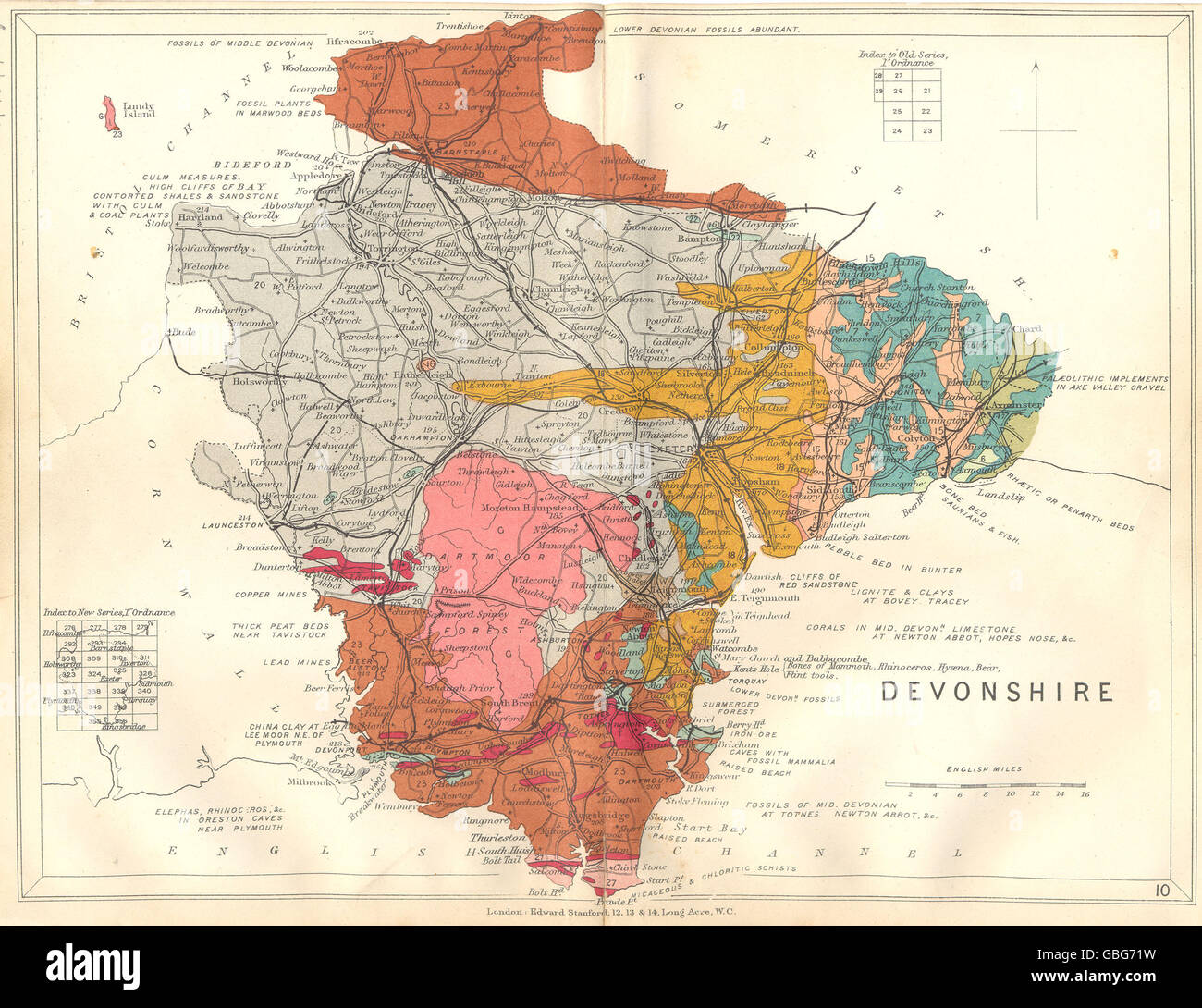 DEVON: Devon. Geological map. STANFORD, 1880 Stock Photo - Alamy