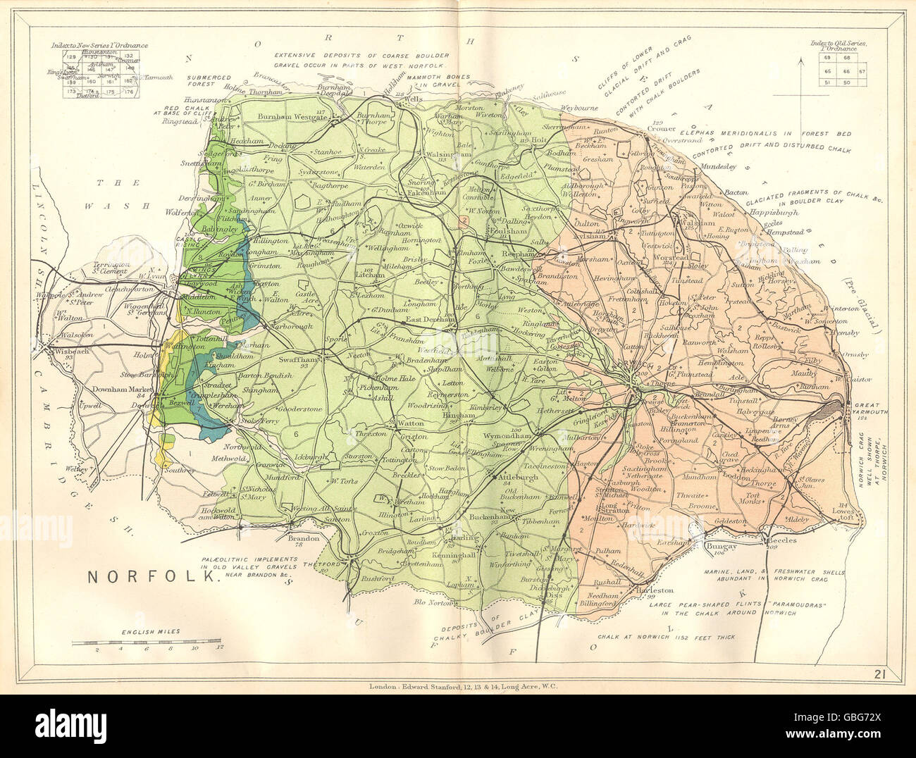 NORFOLK: Geological map. STANFORD, 1880 Stock Photo - Alamy