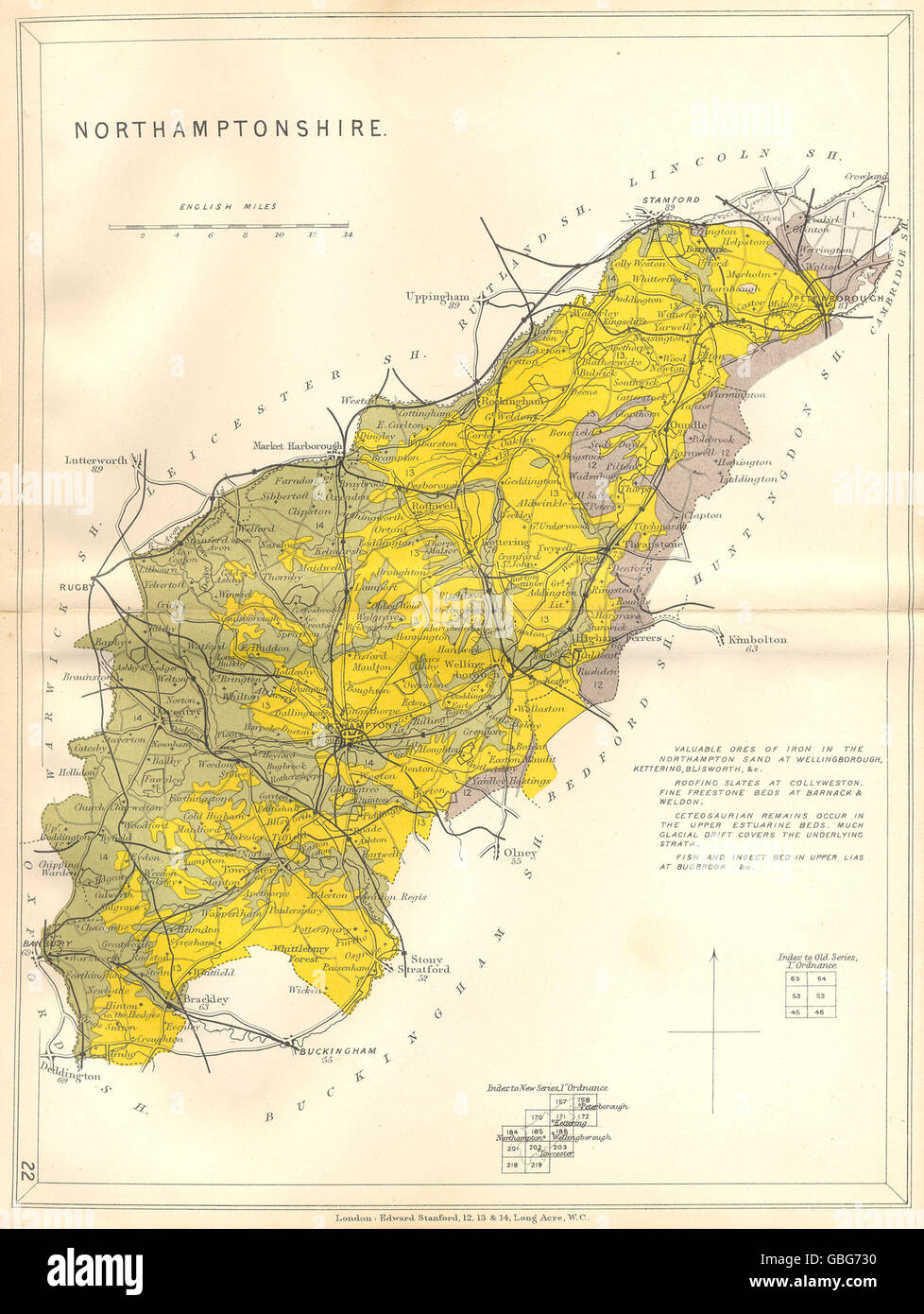 NORTHAMPTONSHIRE: Geological map. STANFORD, 1880 Stock Photo - Alamy