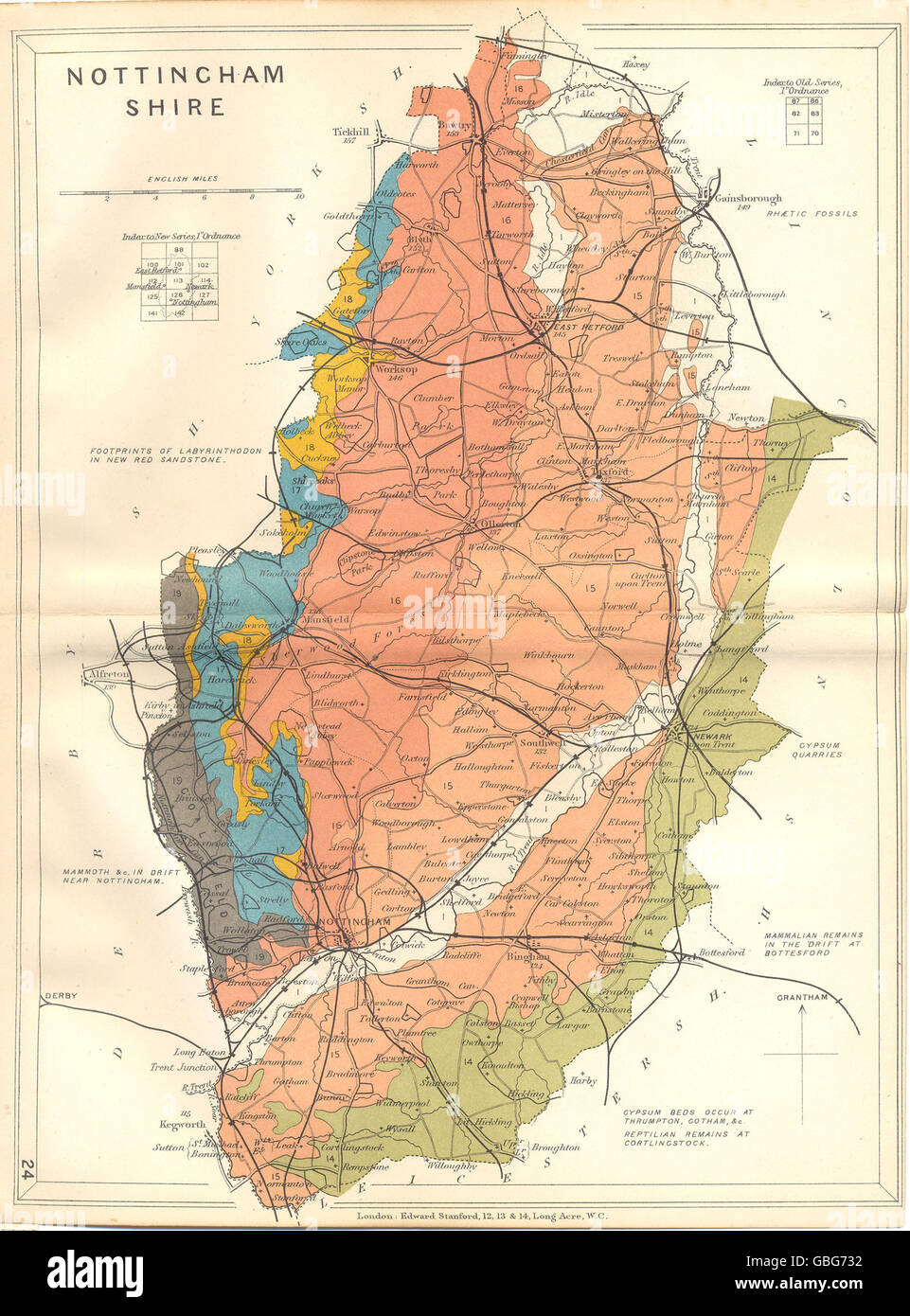 NOTTINGHAMSHIRE: Geological map. STANFORD, 1880 Stock Photo - Alamy