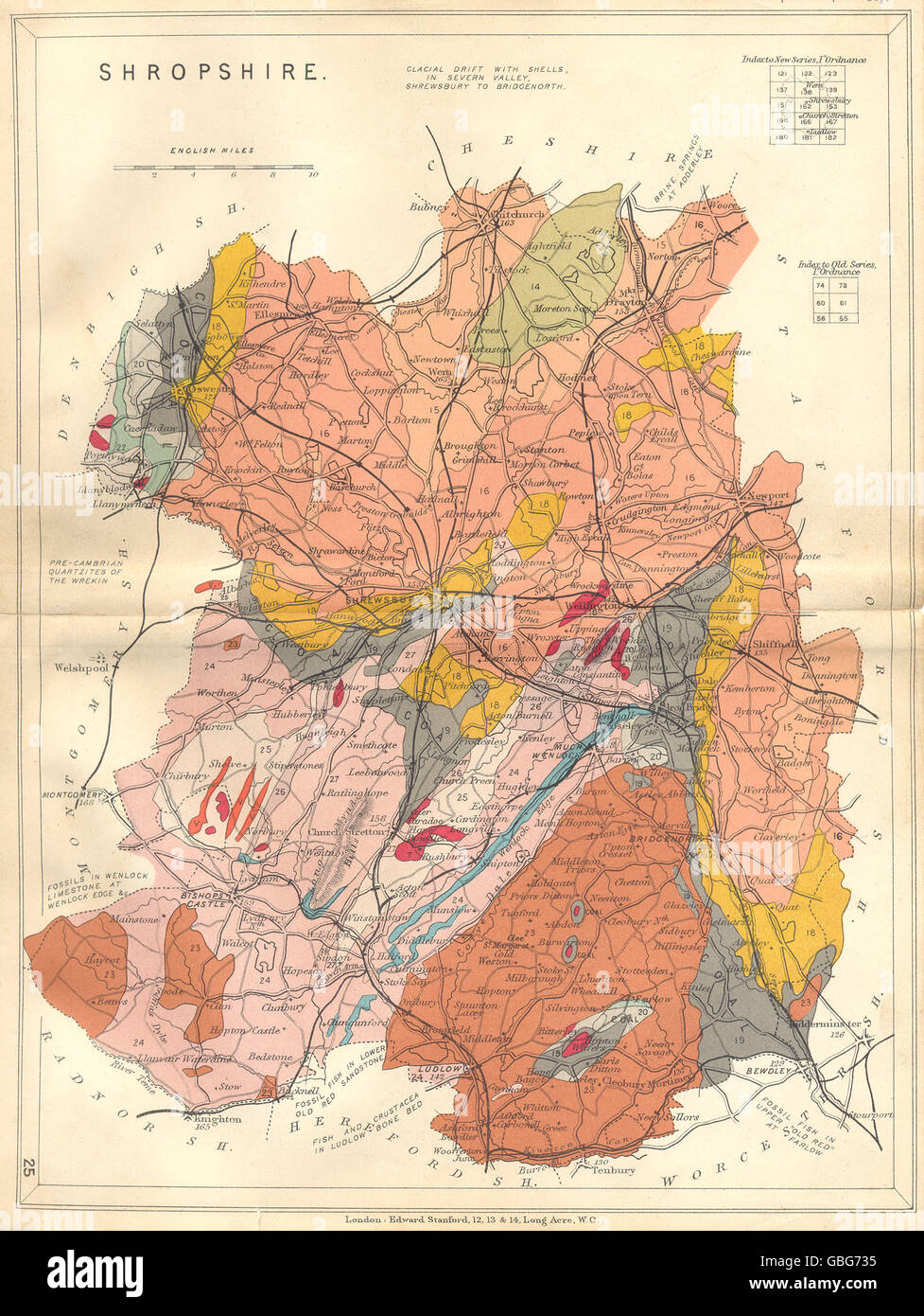 SHROPSHIRE: Geological map. STANFORD, 1880 Stock Photo - Alamy