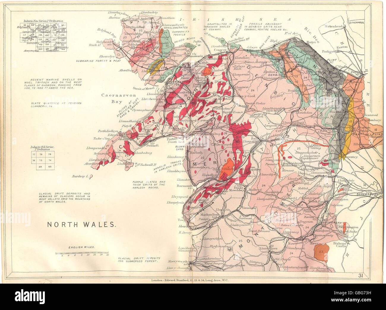 NORTH WALES: Geological map. STANFORD, 1880 Stock Photo - Alamy