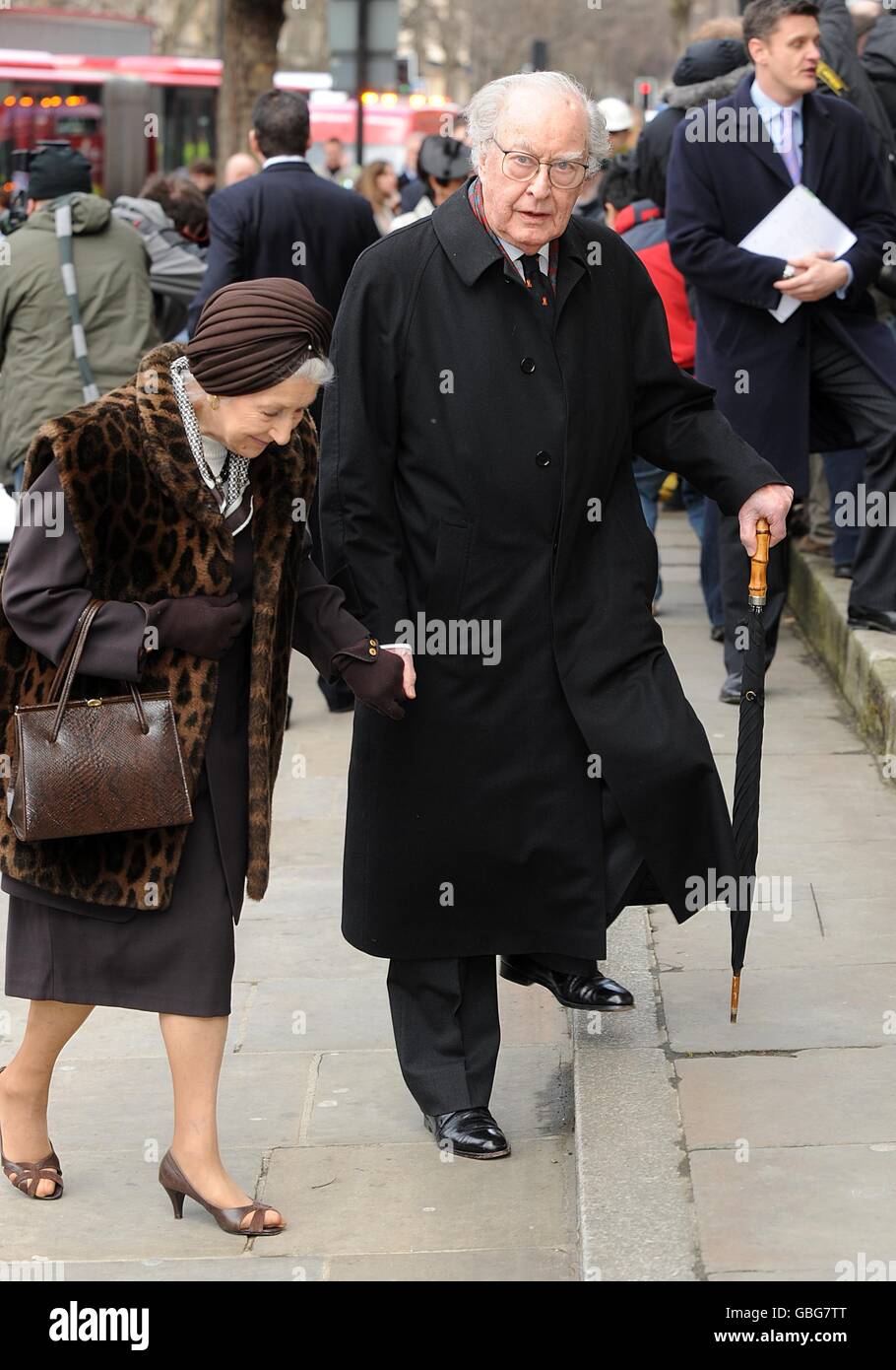 Frank Thornton and guest attends the funeral of Wendy Richard at St ...