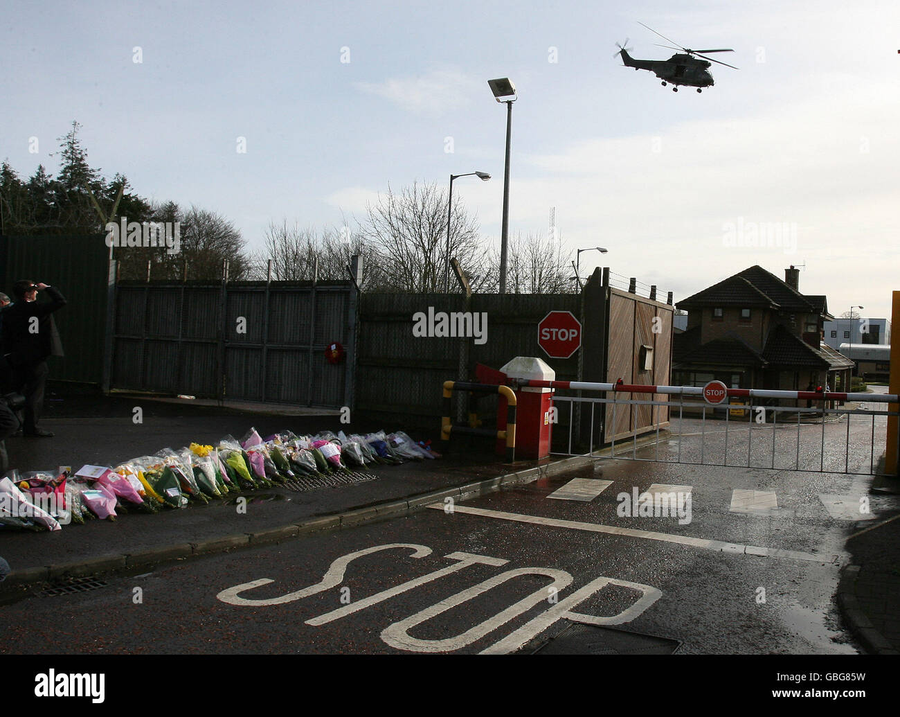 Flowers and cards left outside Massereene Army Base, Antrim in Northern ...