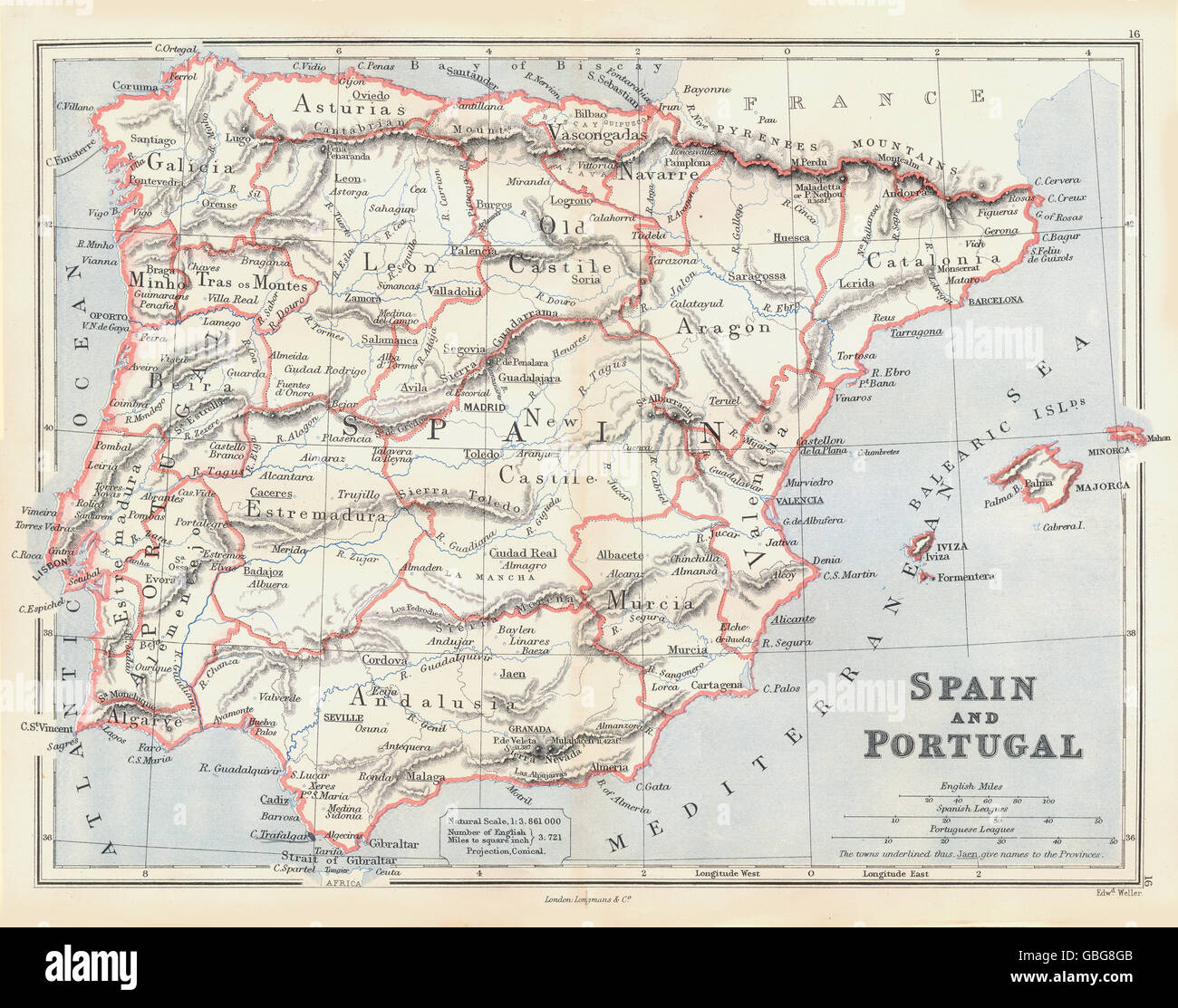 IBERIA: Spain and Portugal showing provinces. BUTLER, 1888 antique map ...