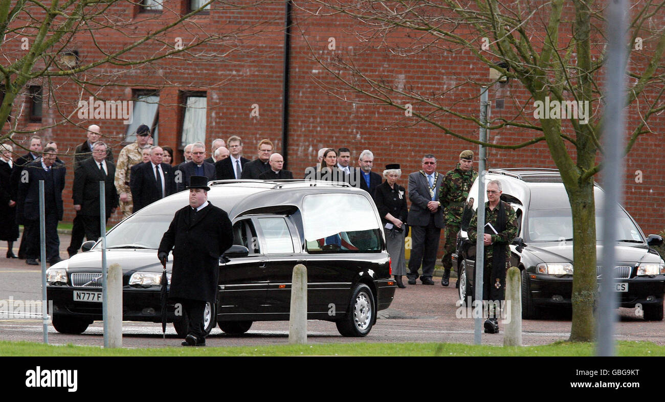 The coffins of sappers Patrick Azimkar and Mark Quinsey leave ...