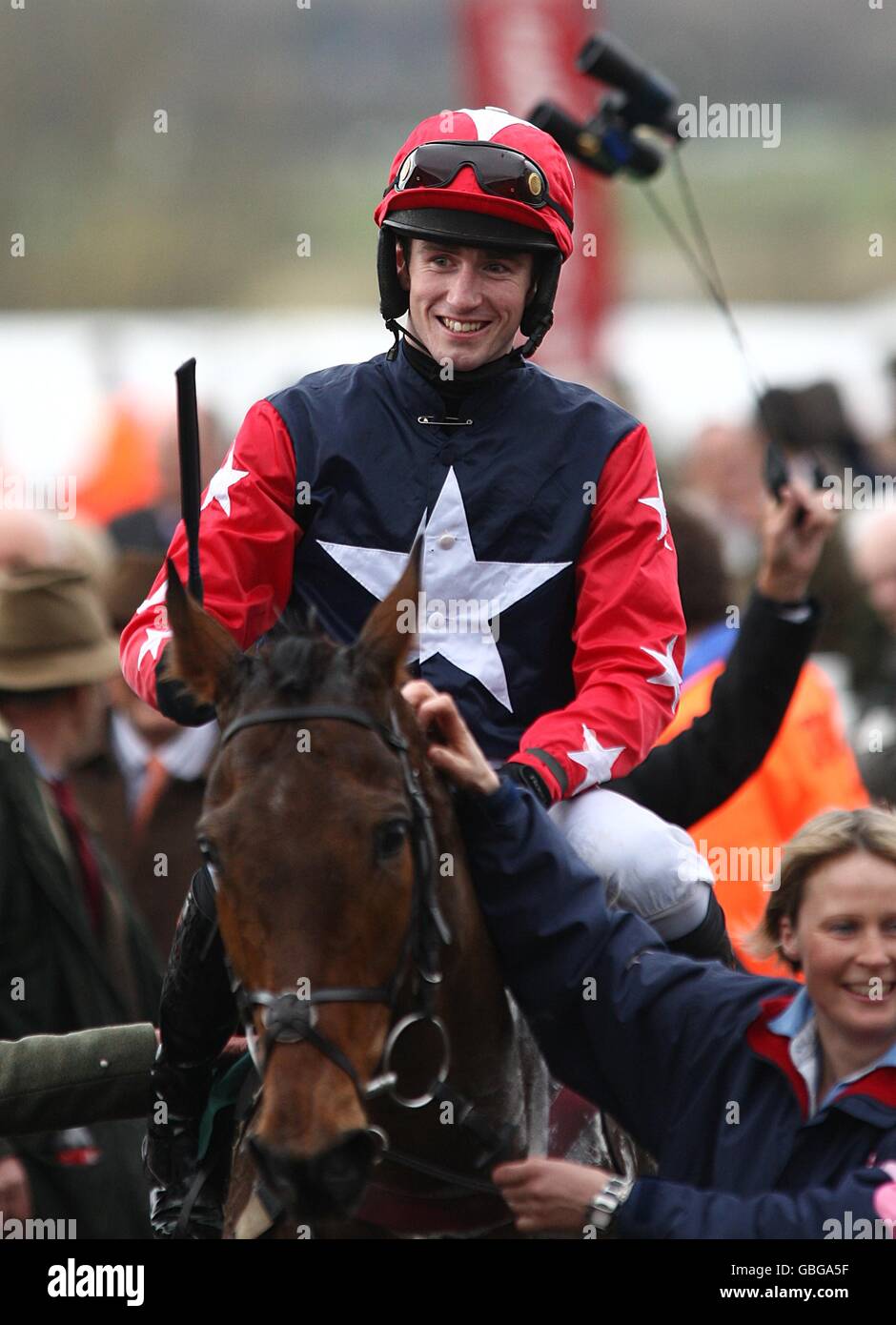 Jockey William Biddick celebrates after winning the Freddie Williams ...