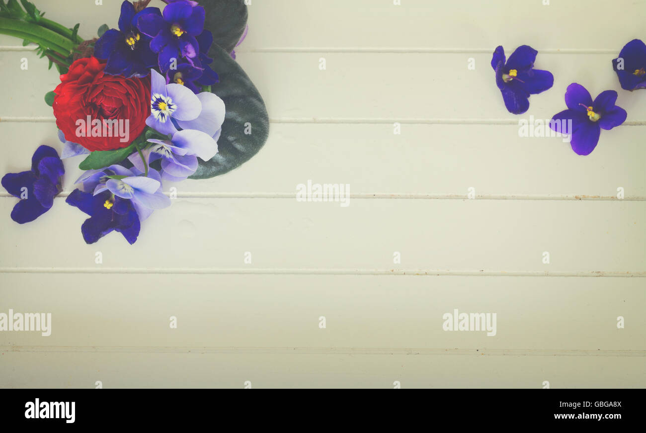 Posy of violets, pansies and ranunculus Stock Photo - Alamy