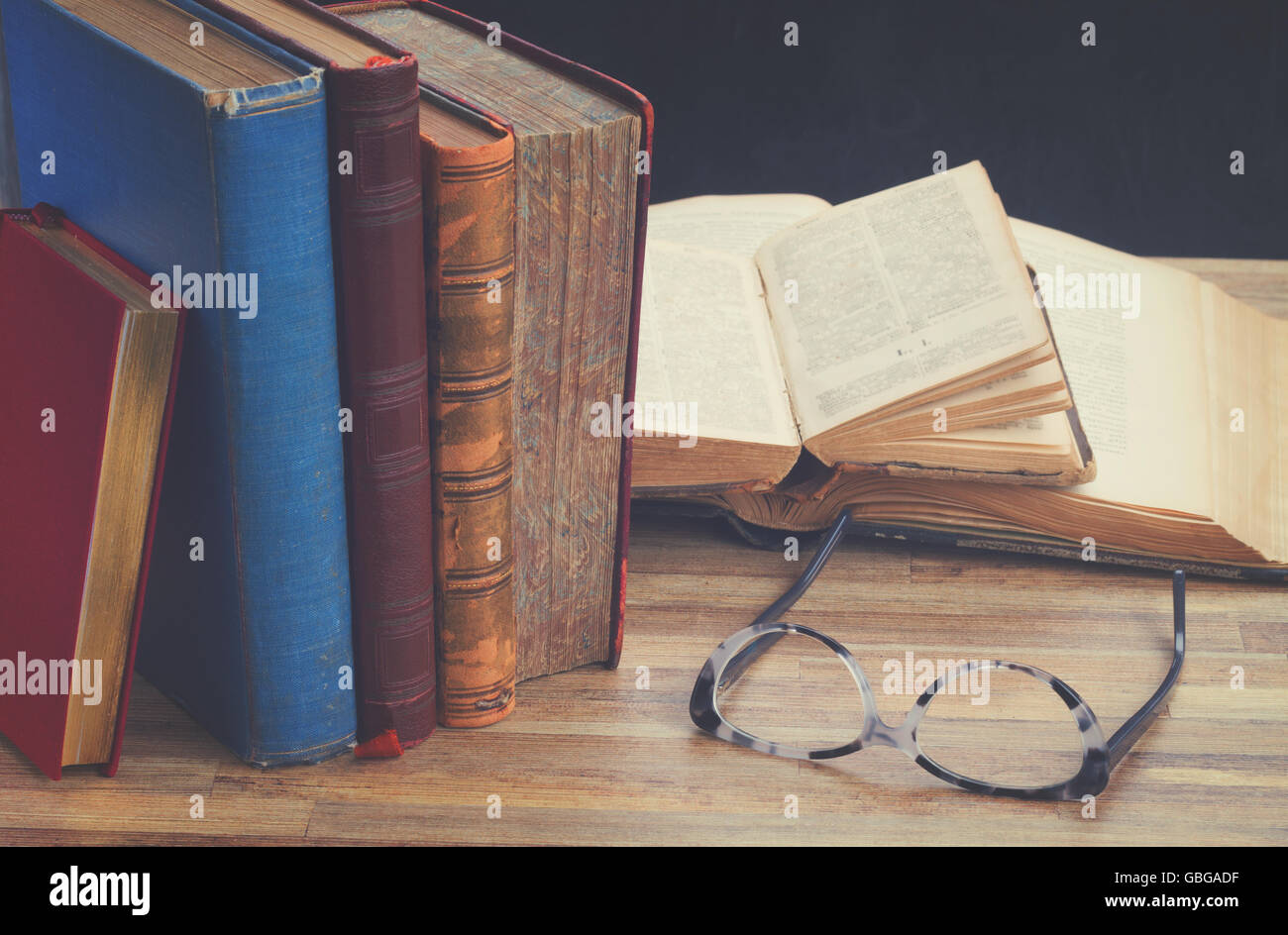 Books and glasses Stock Photo - Alamy