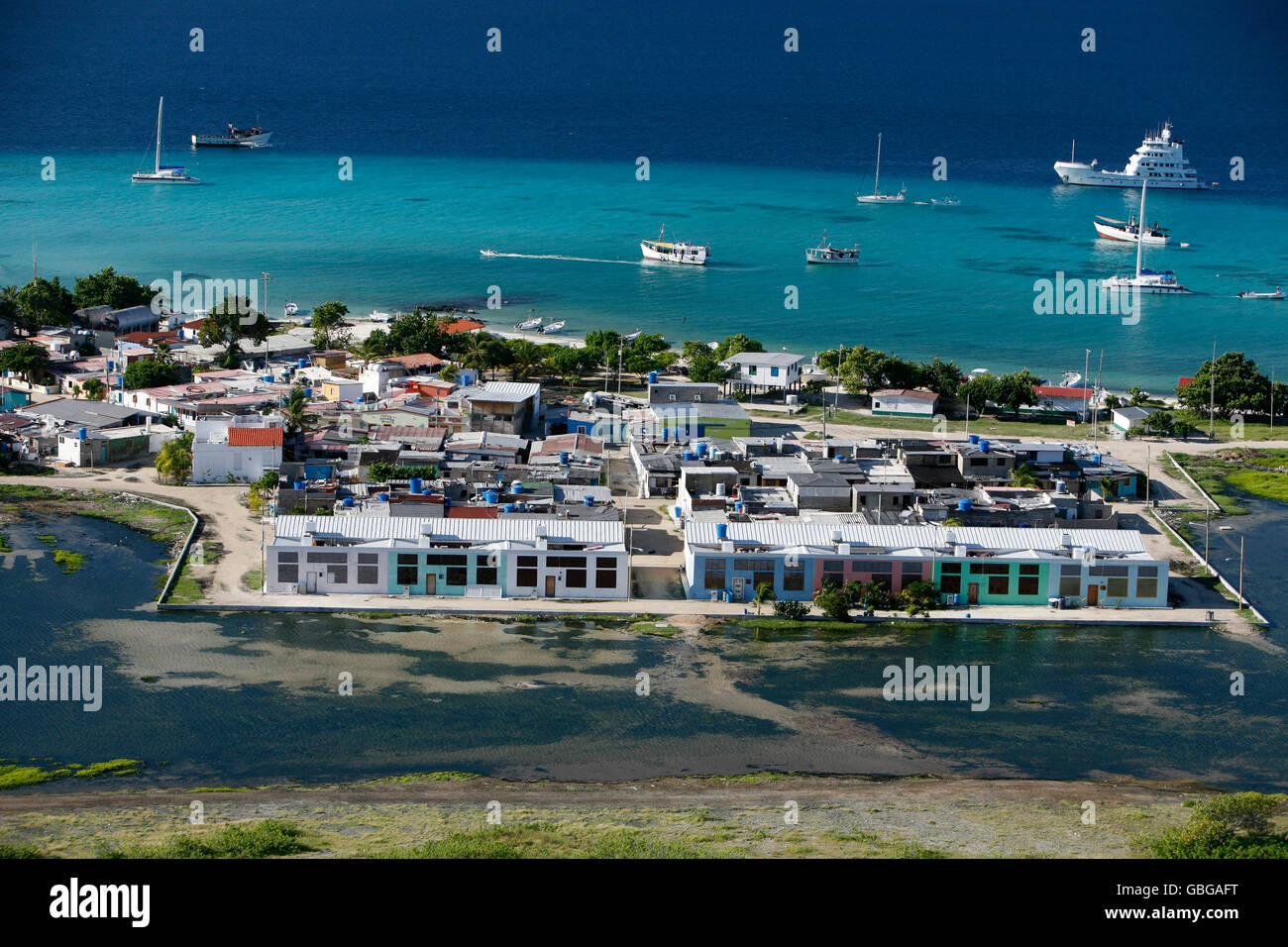 the village on the Gran Roque Island at the Los Roques Islands in the ...