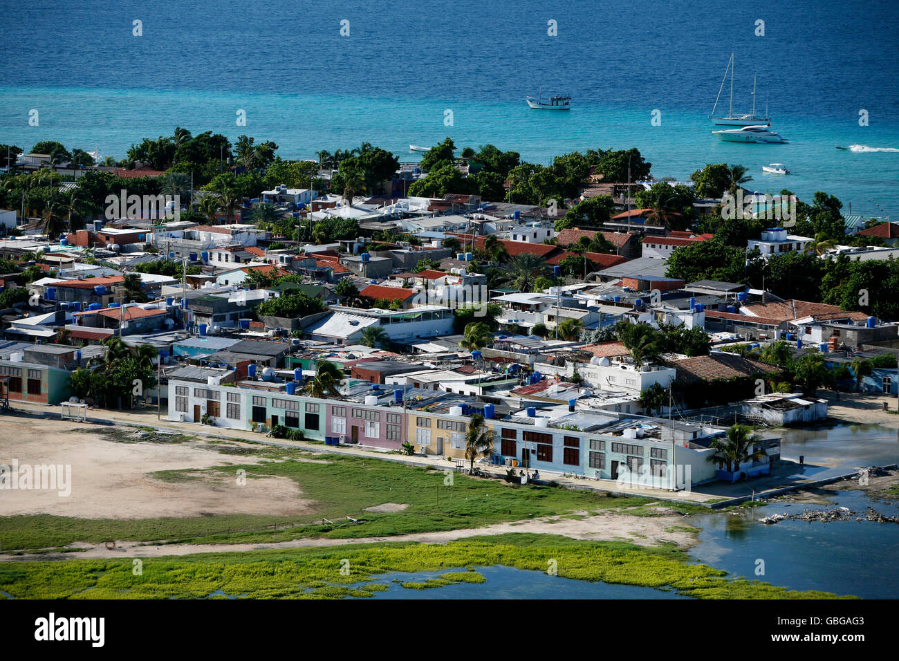 the village on the Gran Roque Island at the Los Roques Islands in the ...