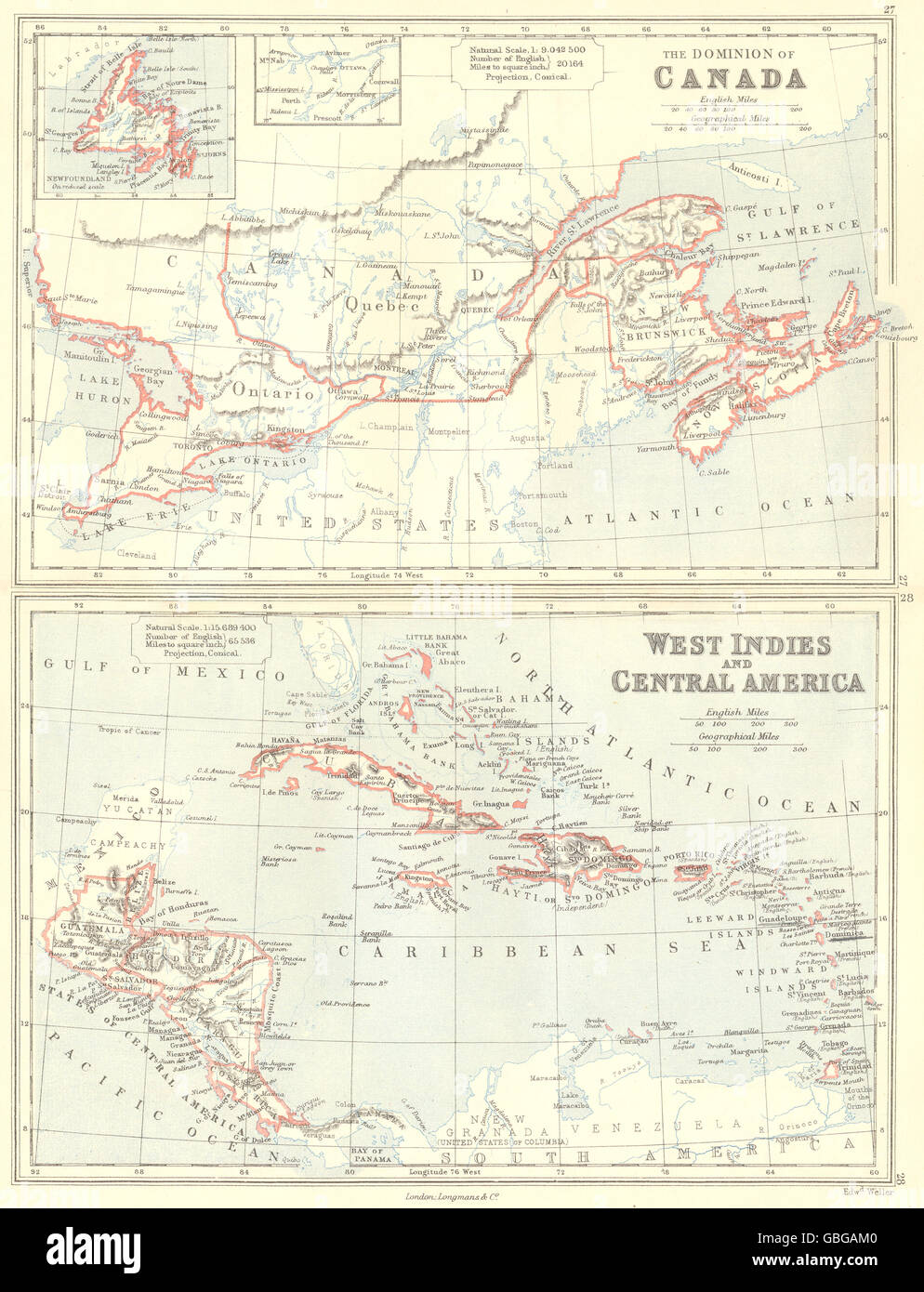 CANADA/WEST INDIES/CENTRAL AMERICA: Showing Canadian states. BUTLER ...