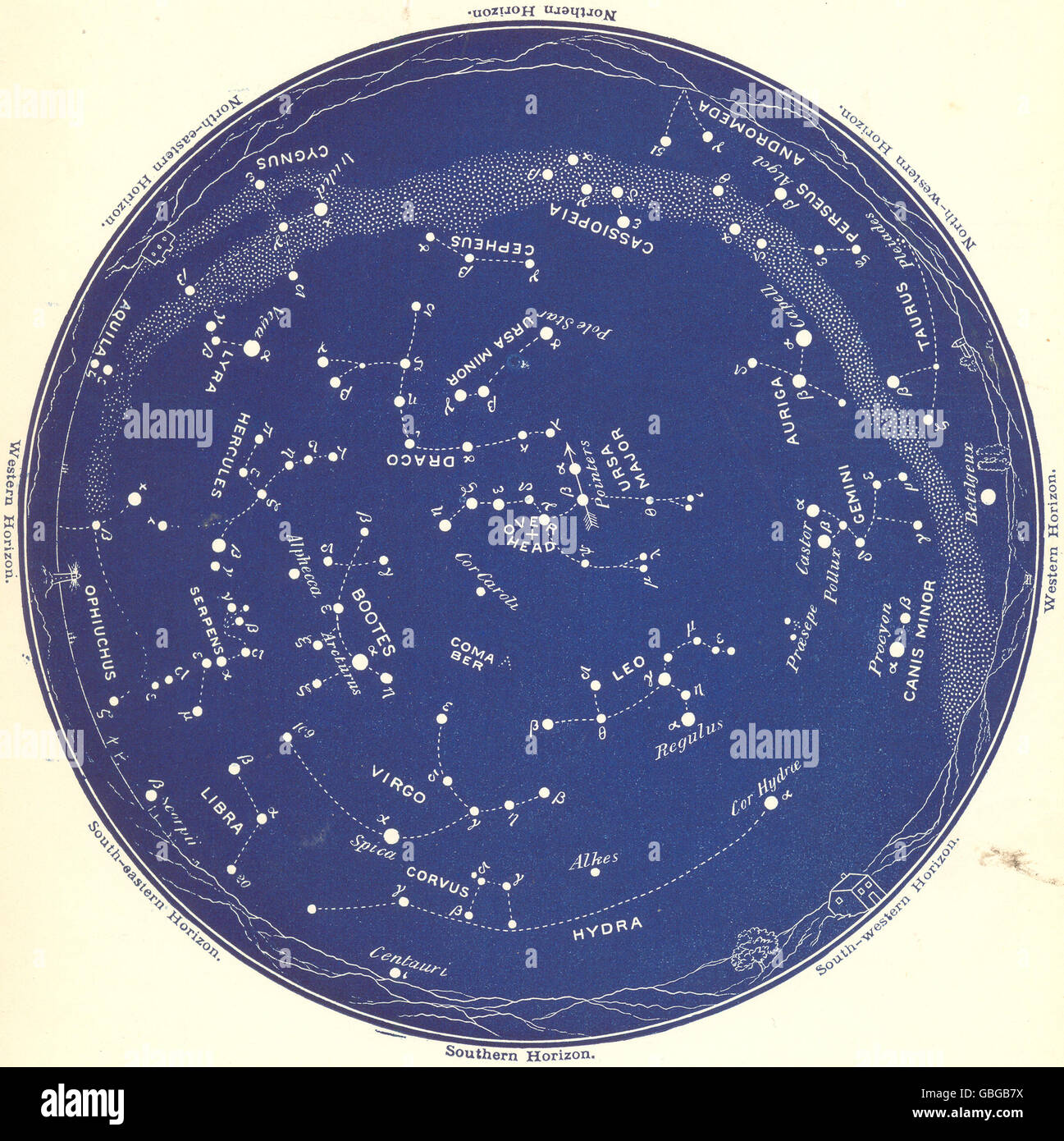 STAR MAP V. The Night Sky. April-May. Astronomy. PROCTOR, 1884 Stock ...