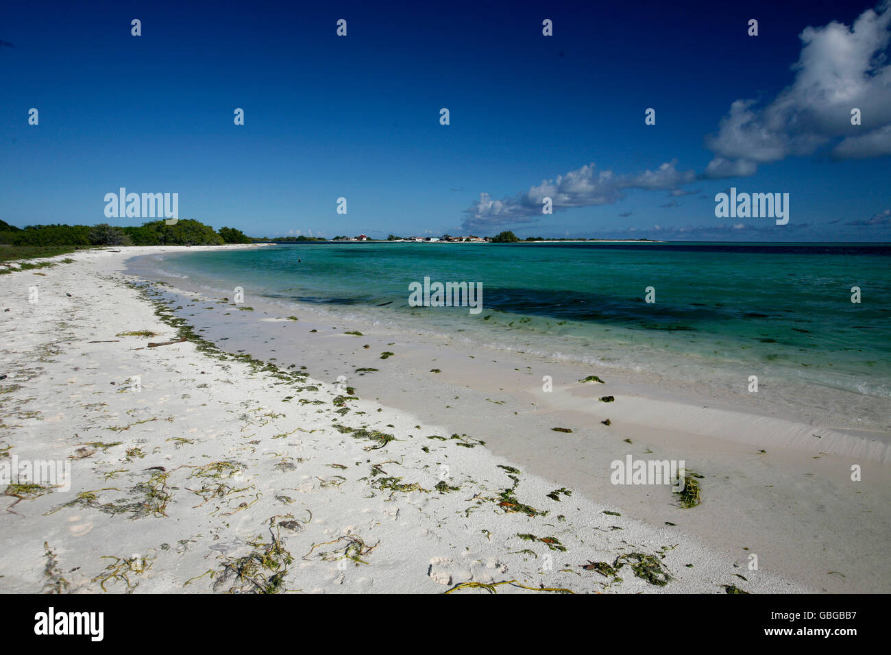 a beach at the village on the Gran Roque Island at the Los Roques ...