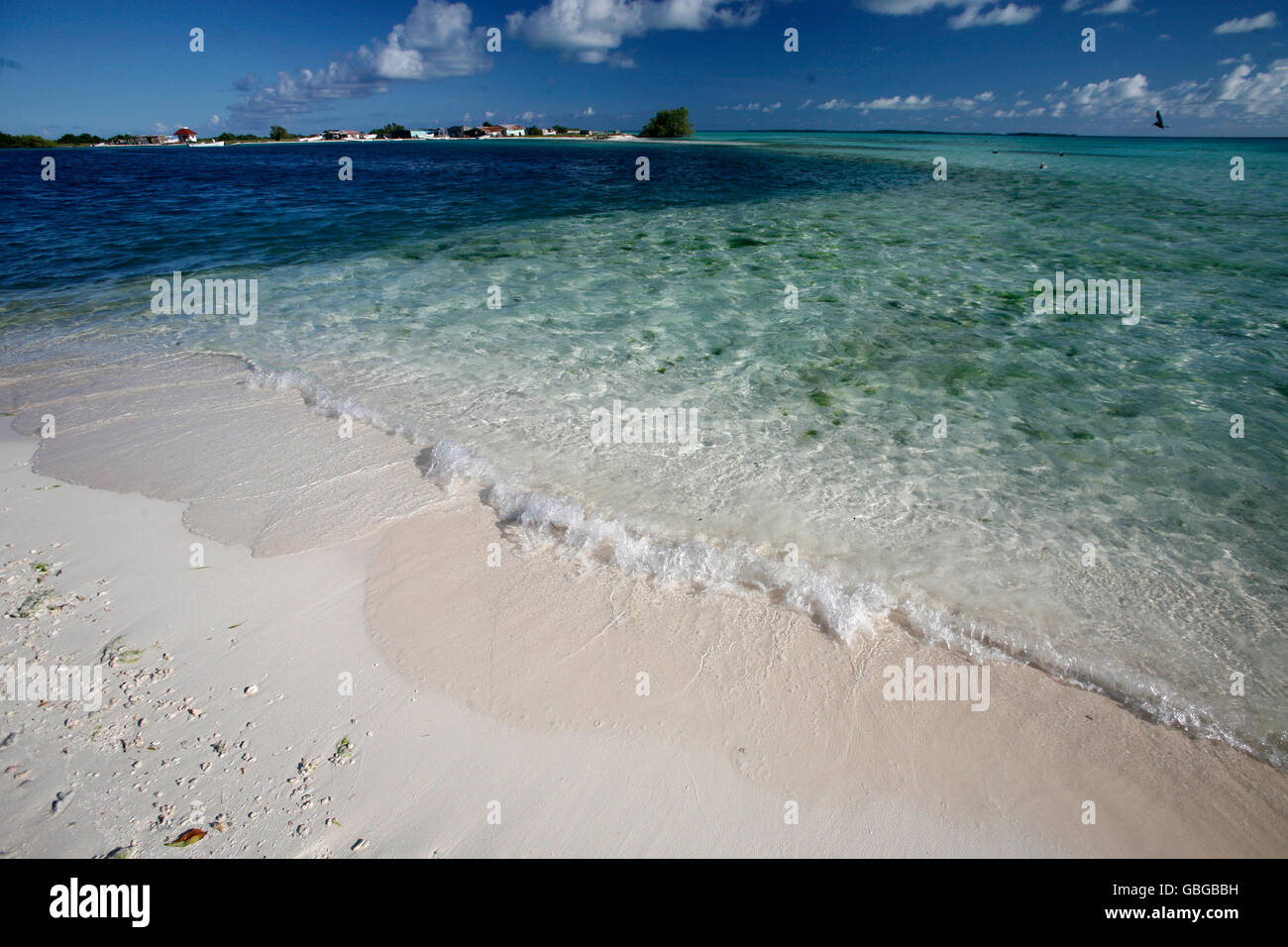 a beach at the village on the Gran Roque Island at the Los Roques ...