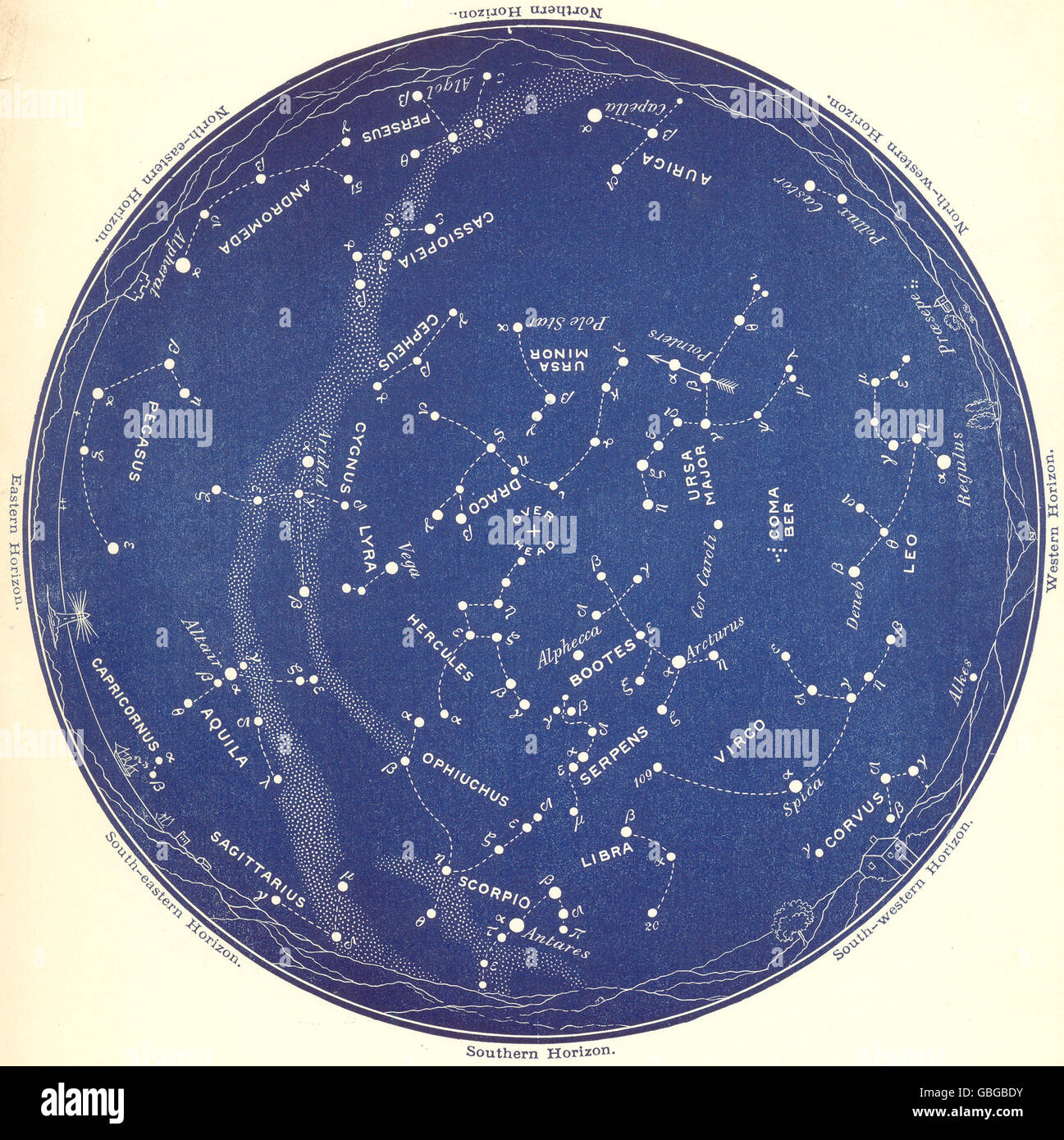 STAR MAP VII. The Night Sky. June-July. Astronomy. PROCTOR, 1884 Stock ...