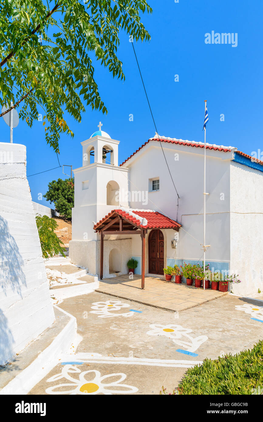 Path to beautiful Greek church on island of Samos, Greece Stock Photo ...