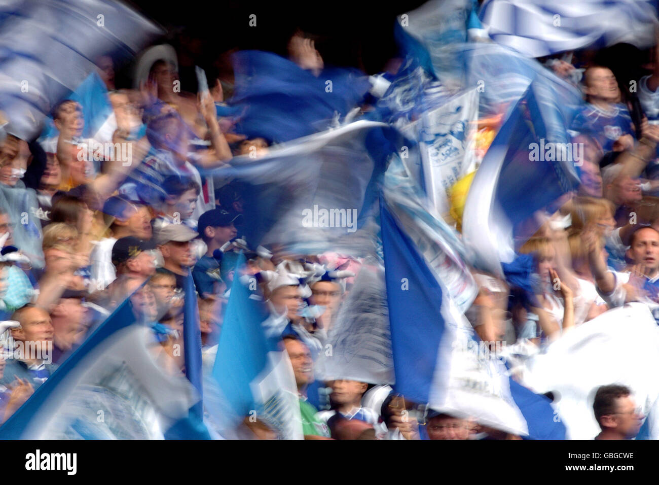 Millwall fans wave their flags in support of their team hi-res stock ...