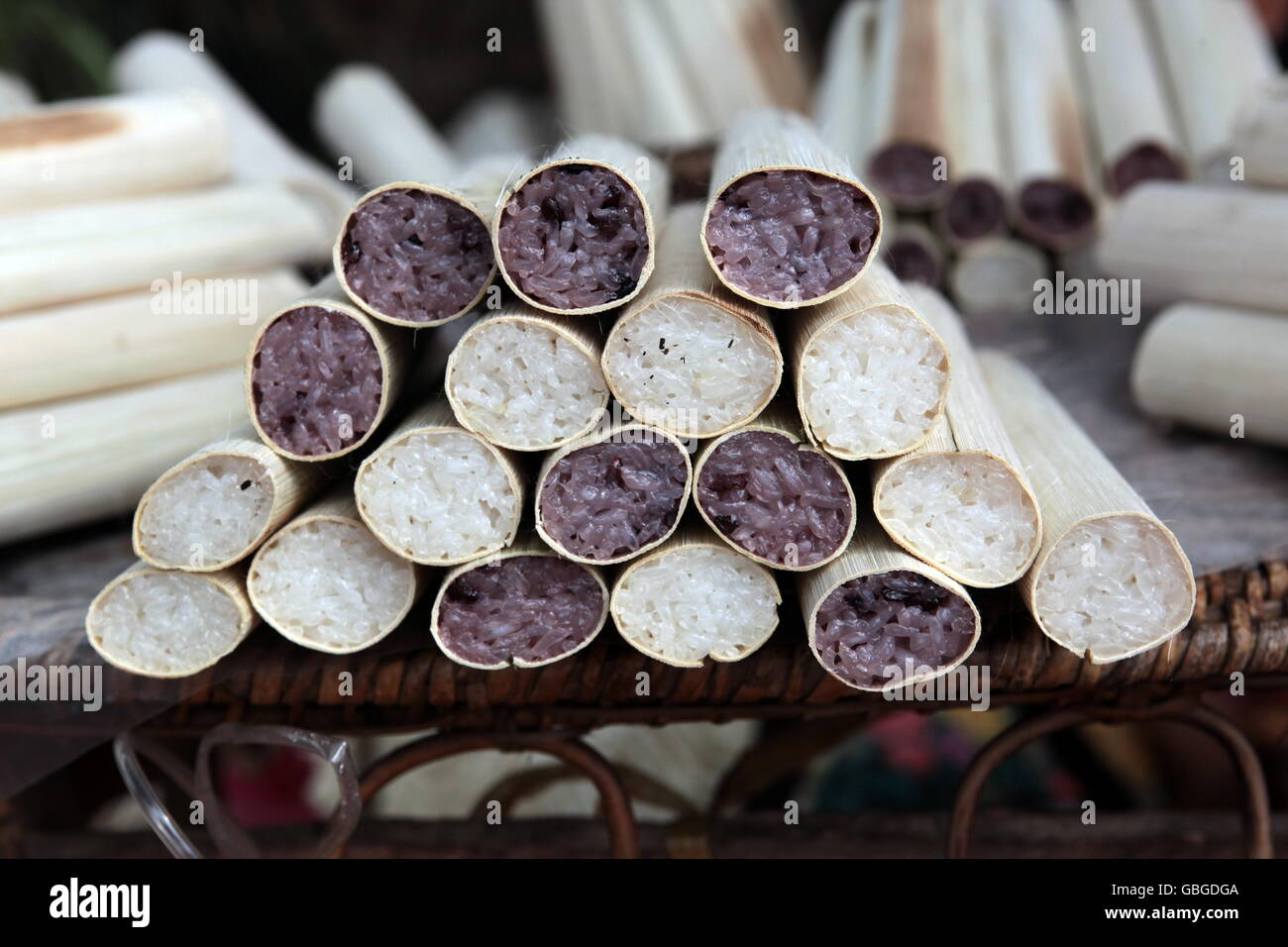 Lao rice at a traditional Market in the city of Vientiane in Lao in ...