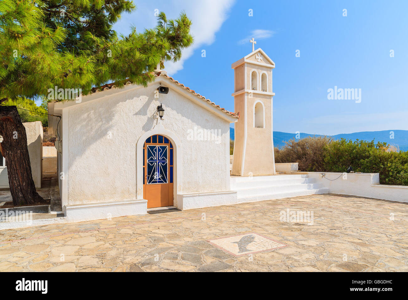 Beautiful typical white Greek church on Samos island, Greece Stock ...