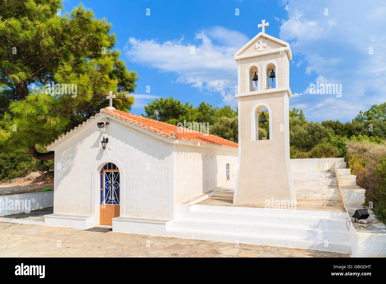 Beautiful white Greek church on Samos island, Greece Stock Photo - Alamy