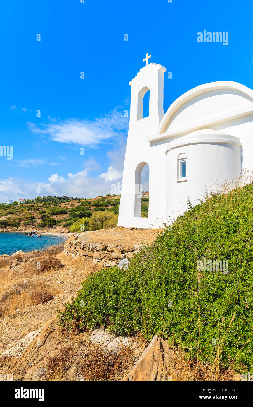 White Greek church on coast of Samos island, Greece Stock Photo - Alamy