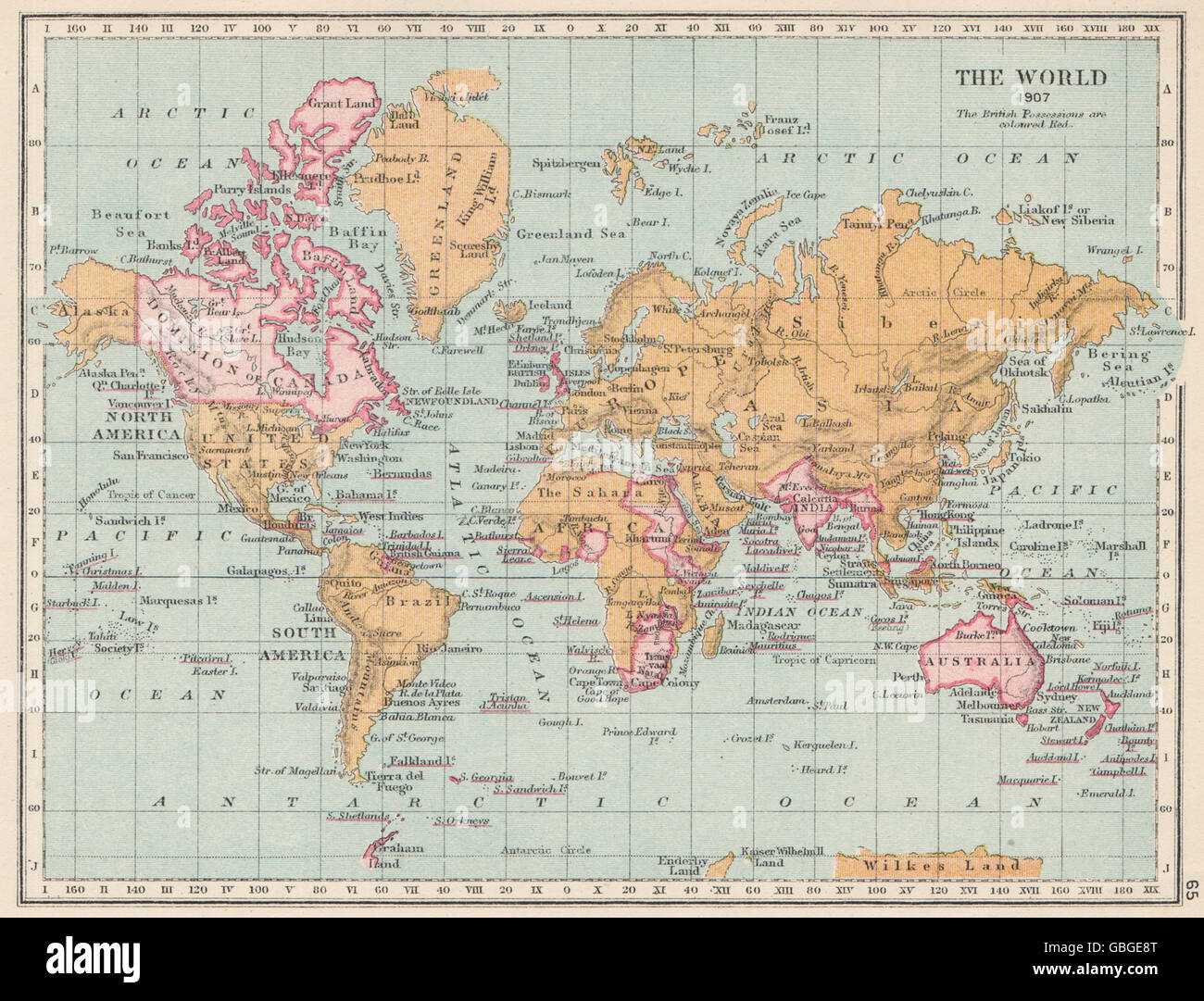 BRITISH EMPIRE 1907: British possessions shown in red. World, 1907 ...