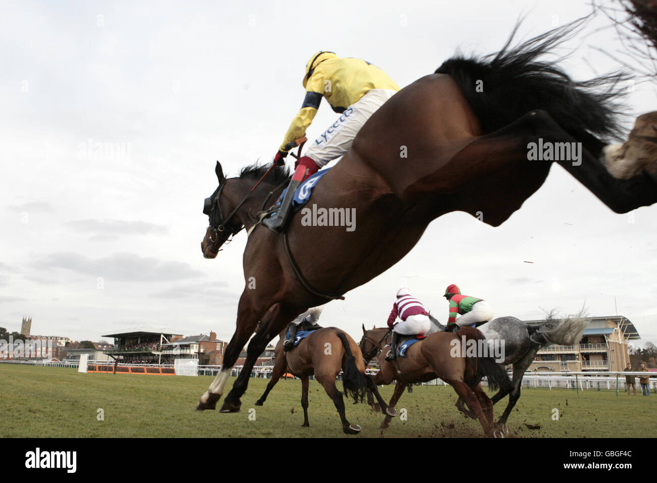 Horse Racing - Warwick Racecourse. Runners and riders head to the ...