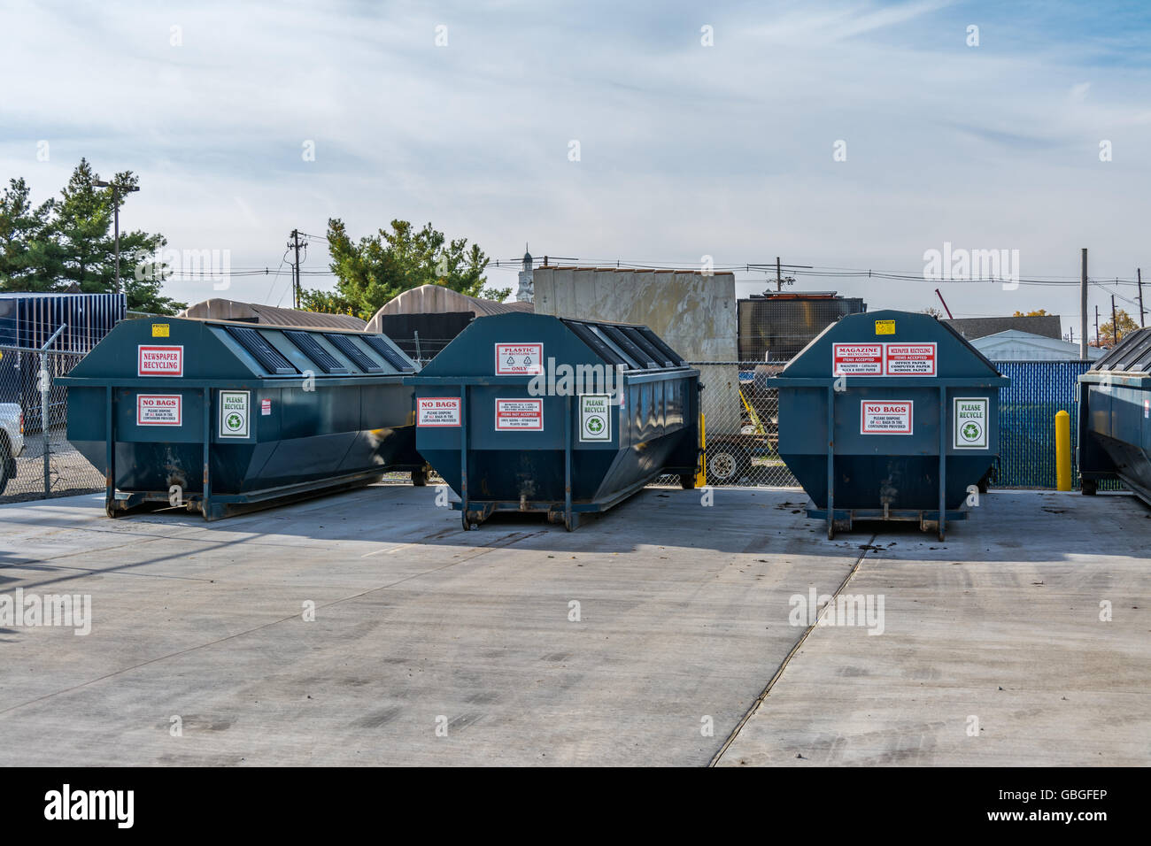 Bins for recyclable items at a community collection center Stock Photo ...