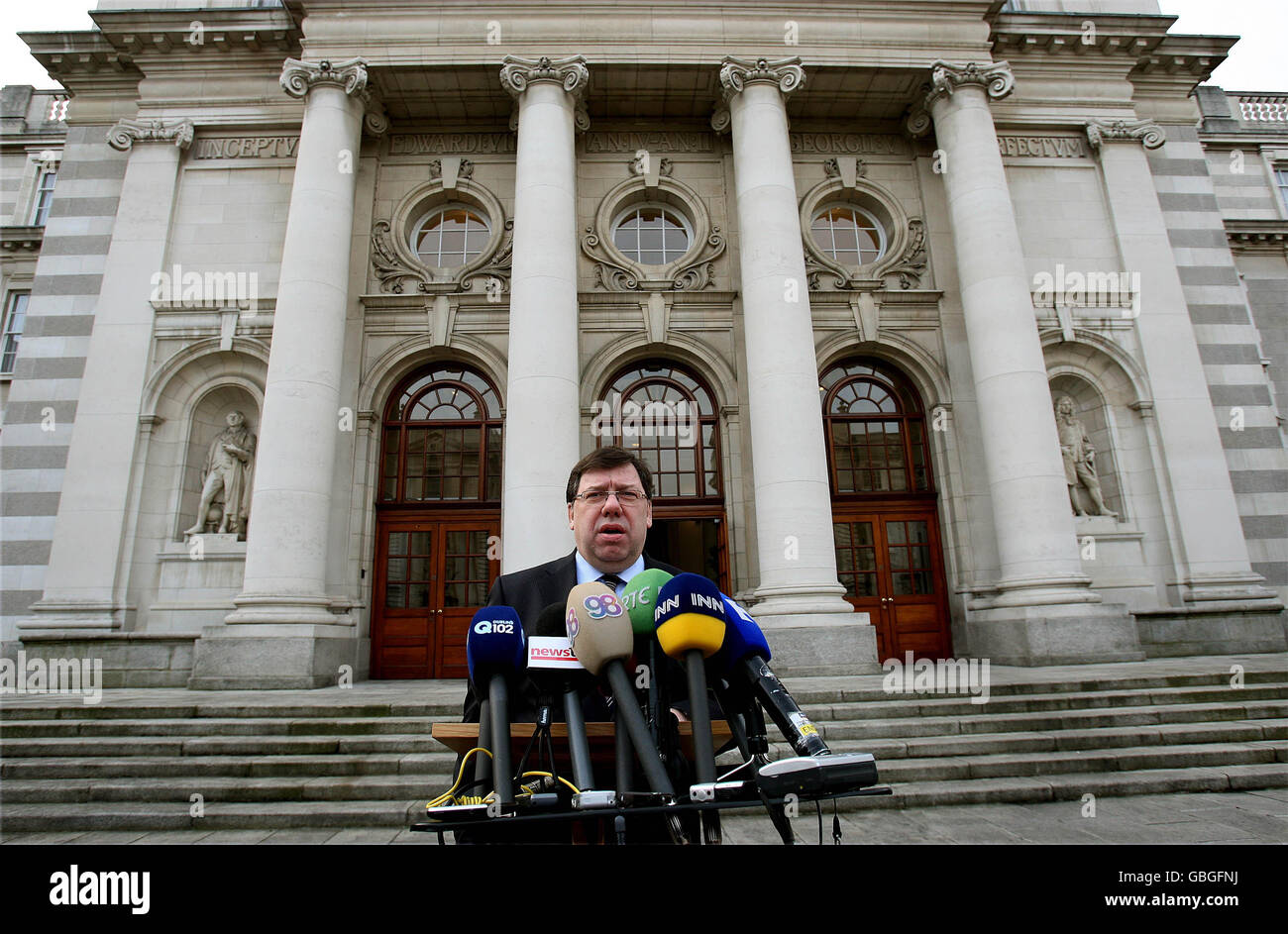 Taoiseach Brian Cowen on the steps of Government Buildings, Dublin ...