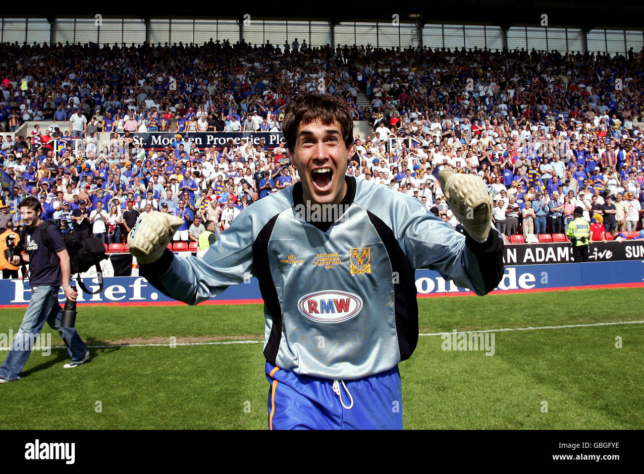 Shrewsbury Town's goalkeeper Scott Howie celebrates after winning the ...
