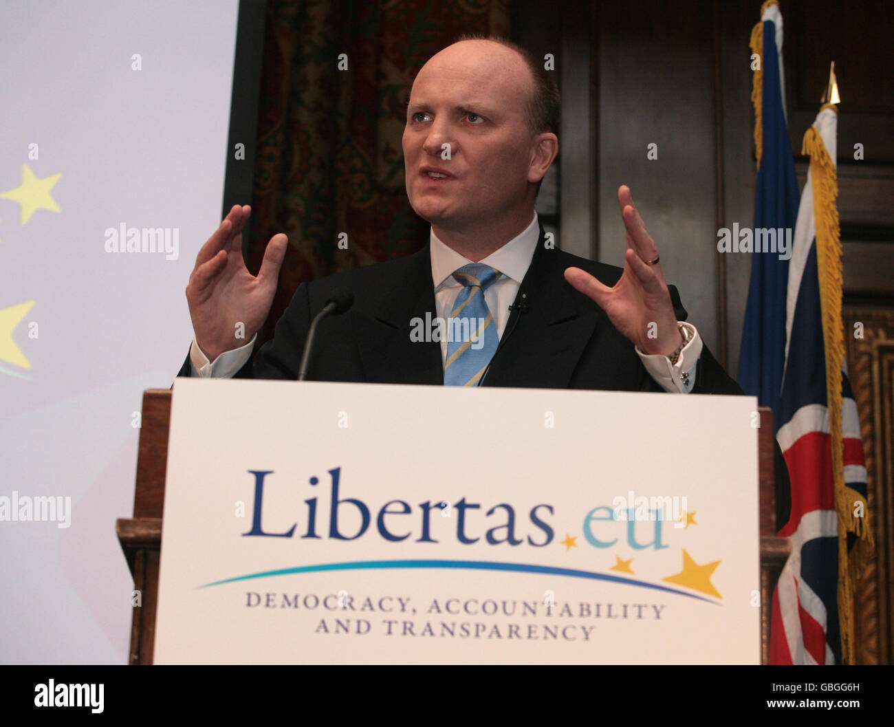Declan Ganley, Chairman of Libertas, speaks at the launch of the party ...
