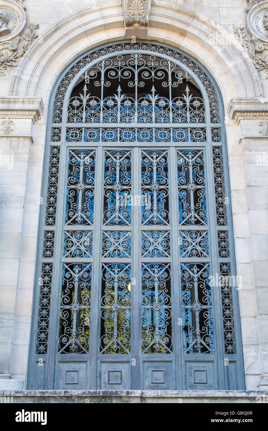 Frontal View of Stone Old Building Window With Bars Stock Photo - Alamy