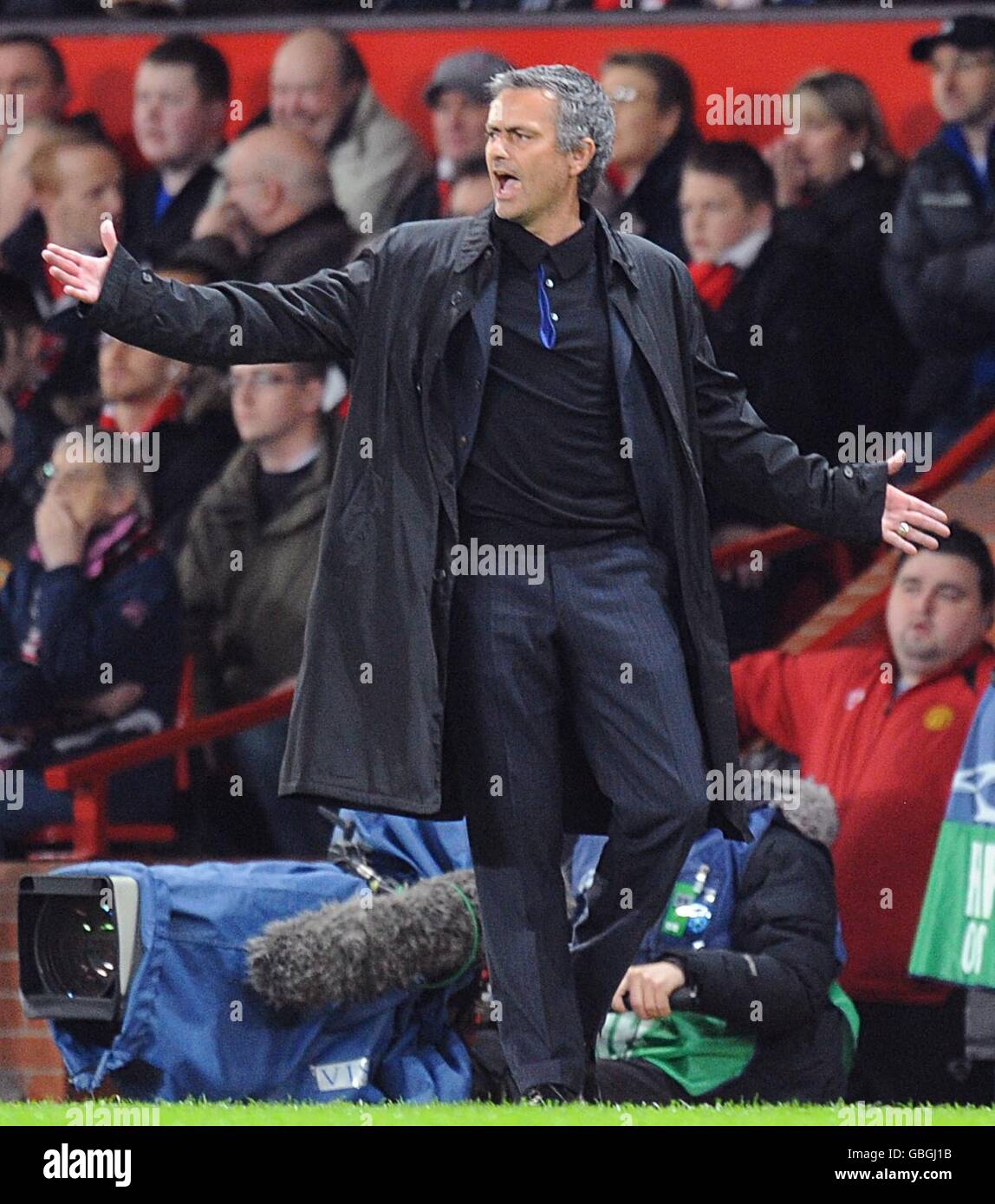 Inter milan manager jose mourinho gestures from the touchline hi-res ...