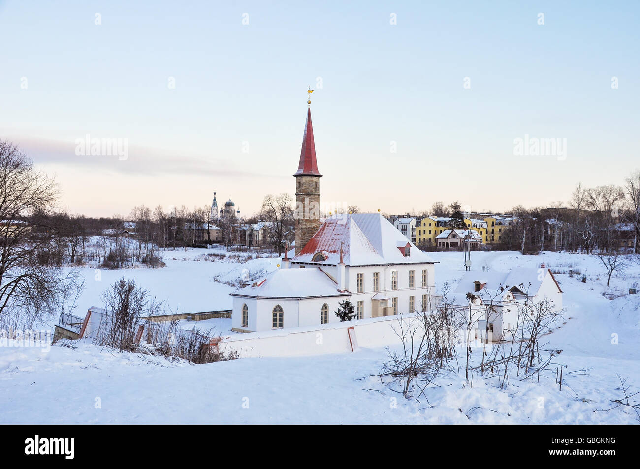 The Priory castle in Gatchina at dawn Stock Photo - Alamy