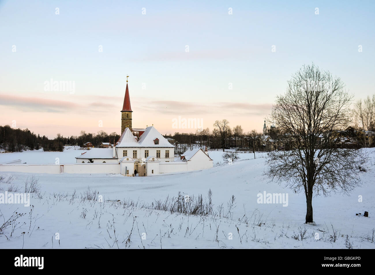 The Priory castle in Gatchina at dawn Stock Photo - Alamy